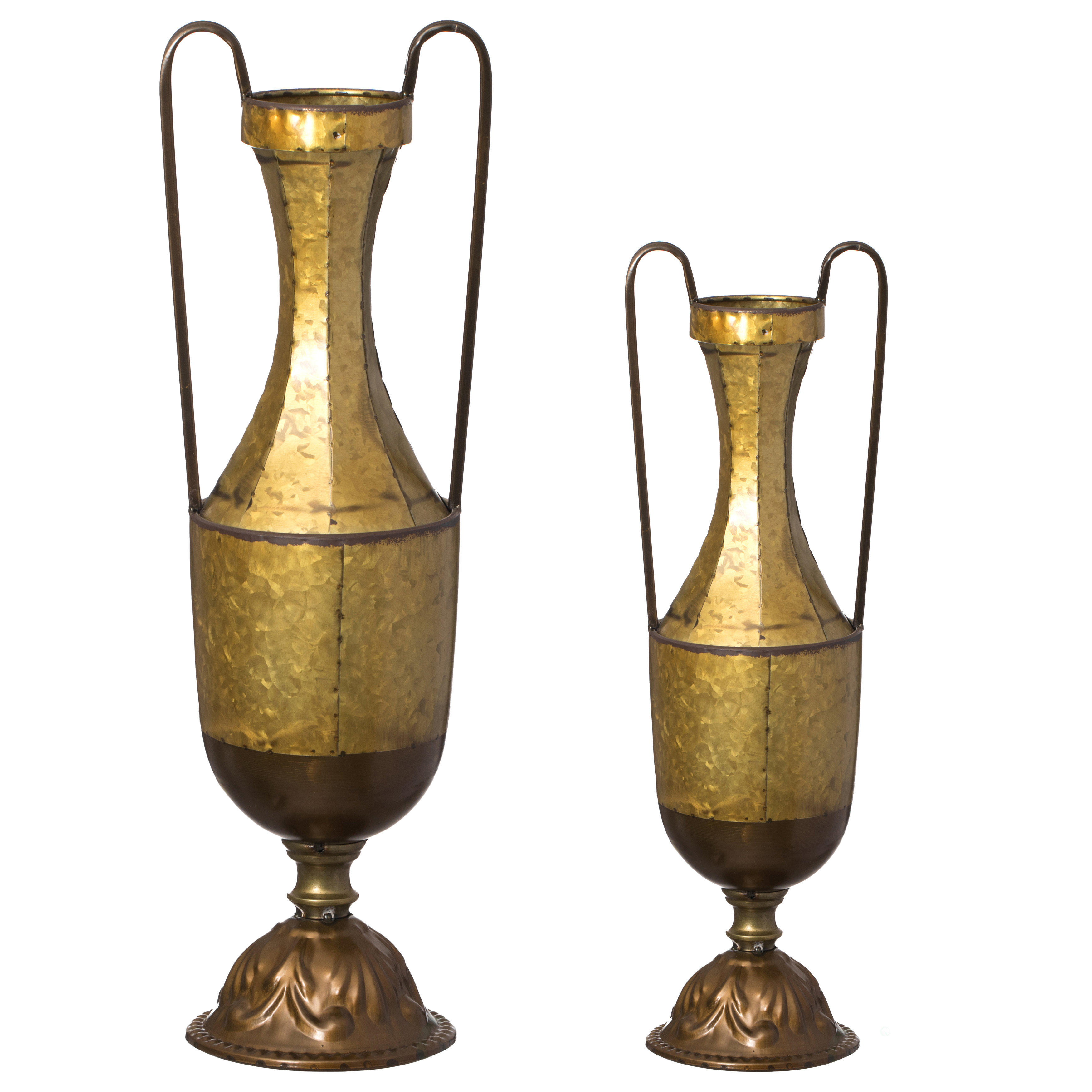 World Menagerie Set Of 2 Antique Style Metal Jug Floor Vase With 2 ...