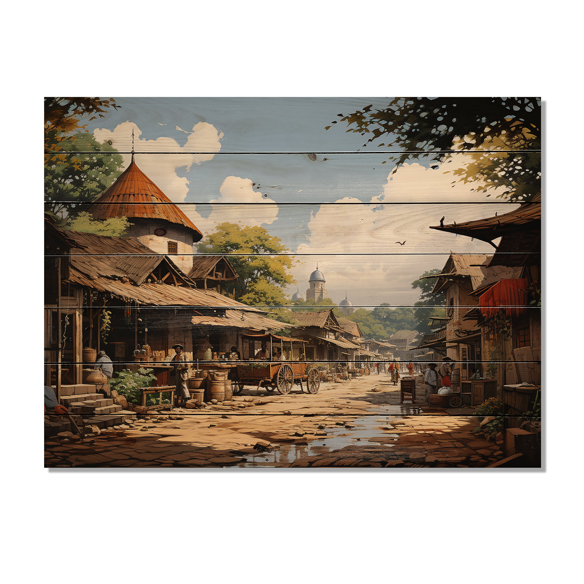 Red Barrel Studio® Luretha African Market Bazaar On Wood Print | Wayfair