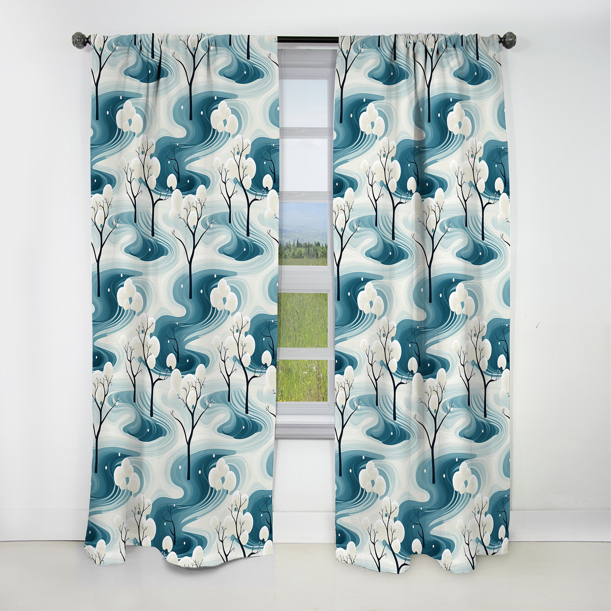 Design Art White Tranquil Mindset Landscape Zen - Floral Curtain ...