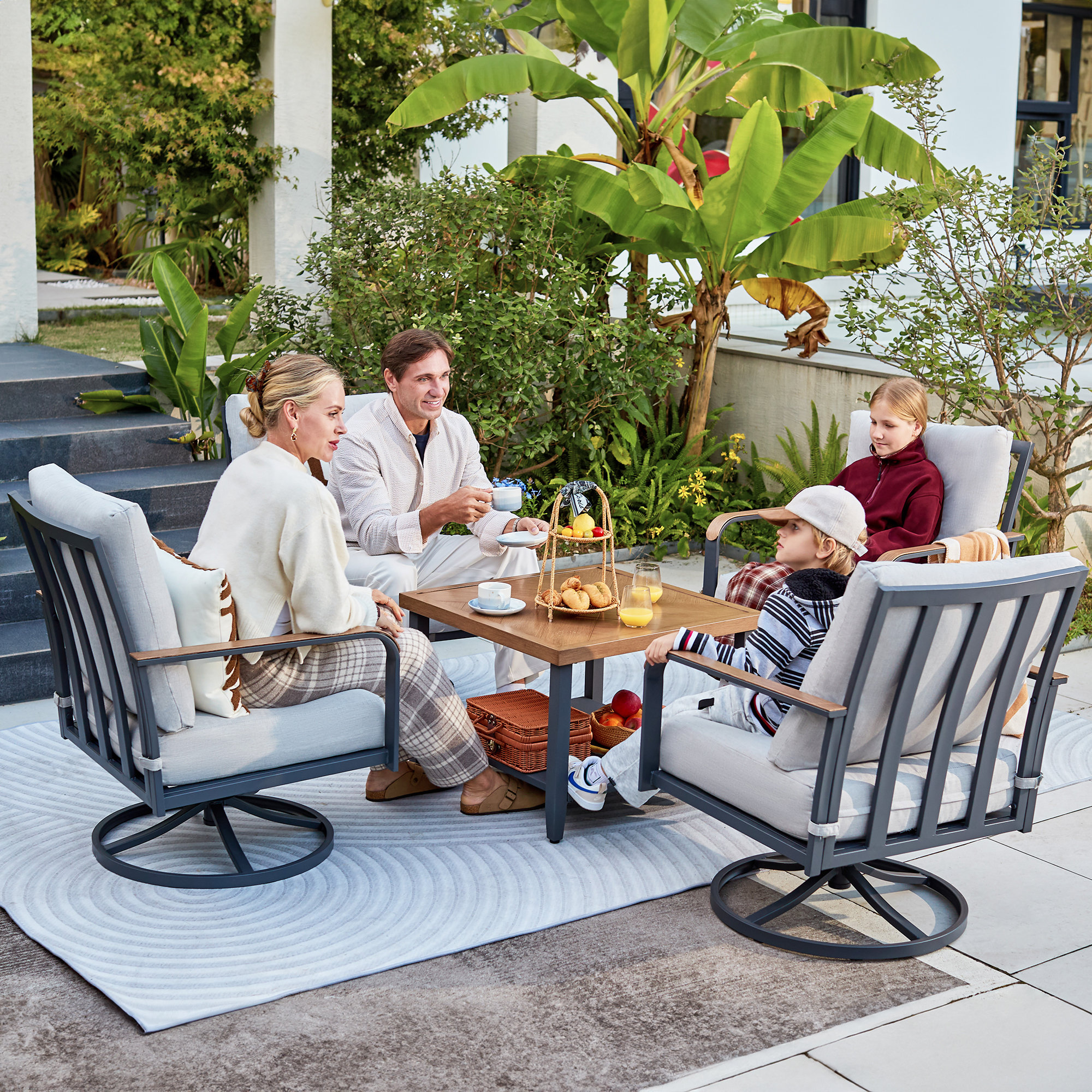 Lark Manor™ 5 Pieces Outdoor Conversation Set With 4 Rockers And 6 ...