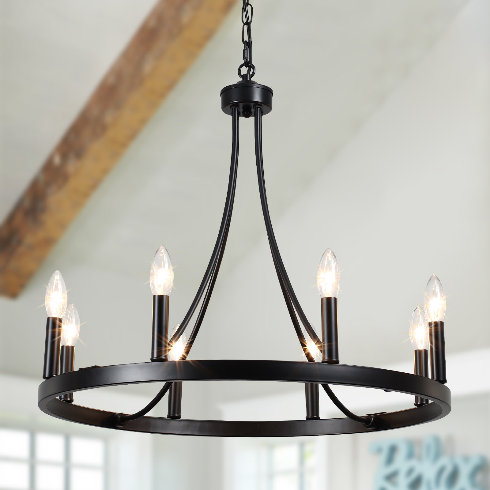 Gracie Oaks 23.62'' Farmhouse Chandelier 8 Lights Wagon Wheel ...