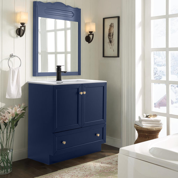 Pithadia 30'' Solid Wood Single Bathroom Vanity with Ceramic Top, Water ...