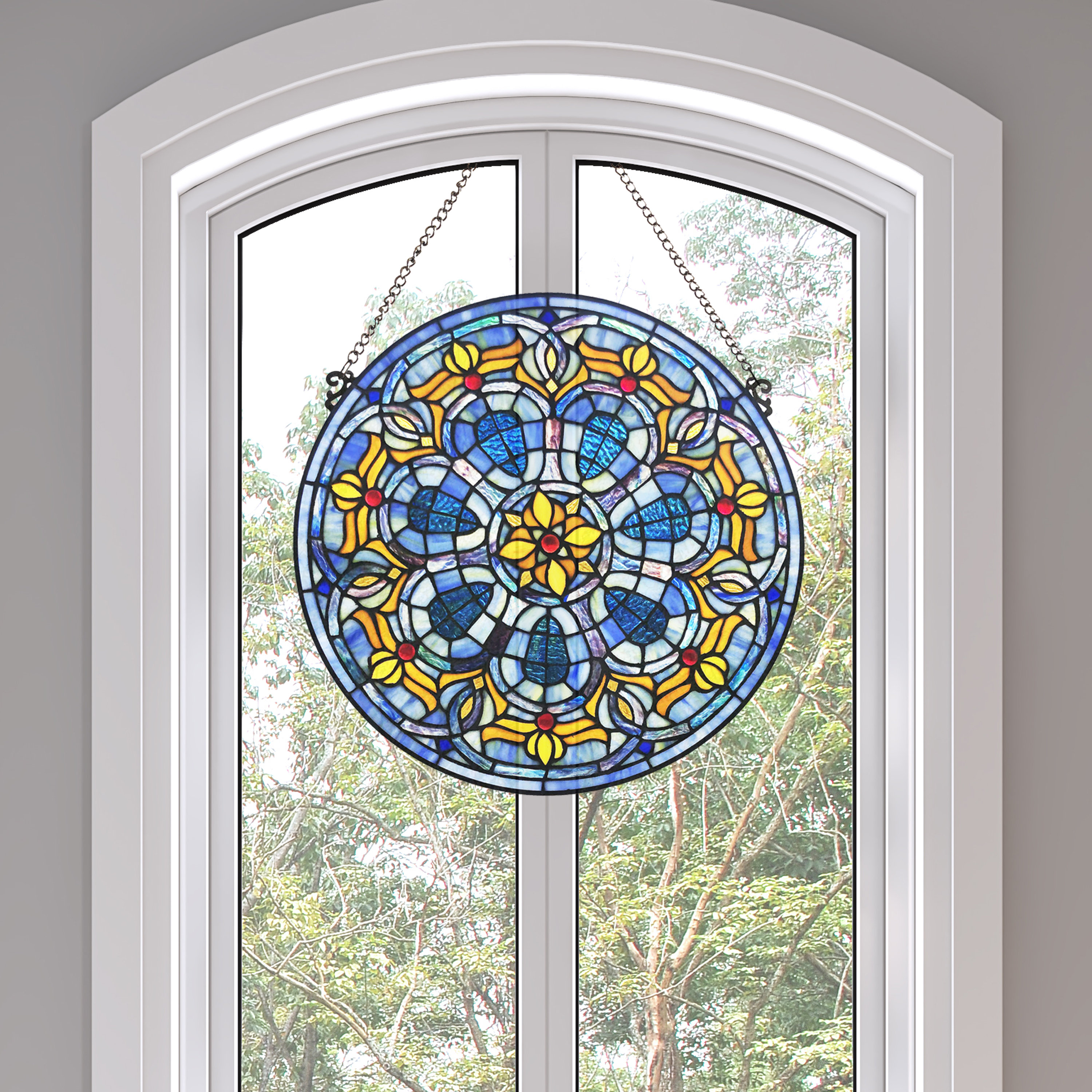Canora Grey 19.5"H Chartres Blue Cathedral Stained Glass Window Panel ...