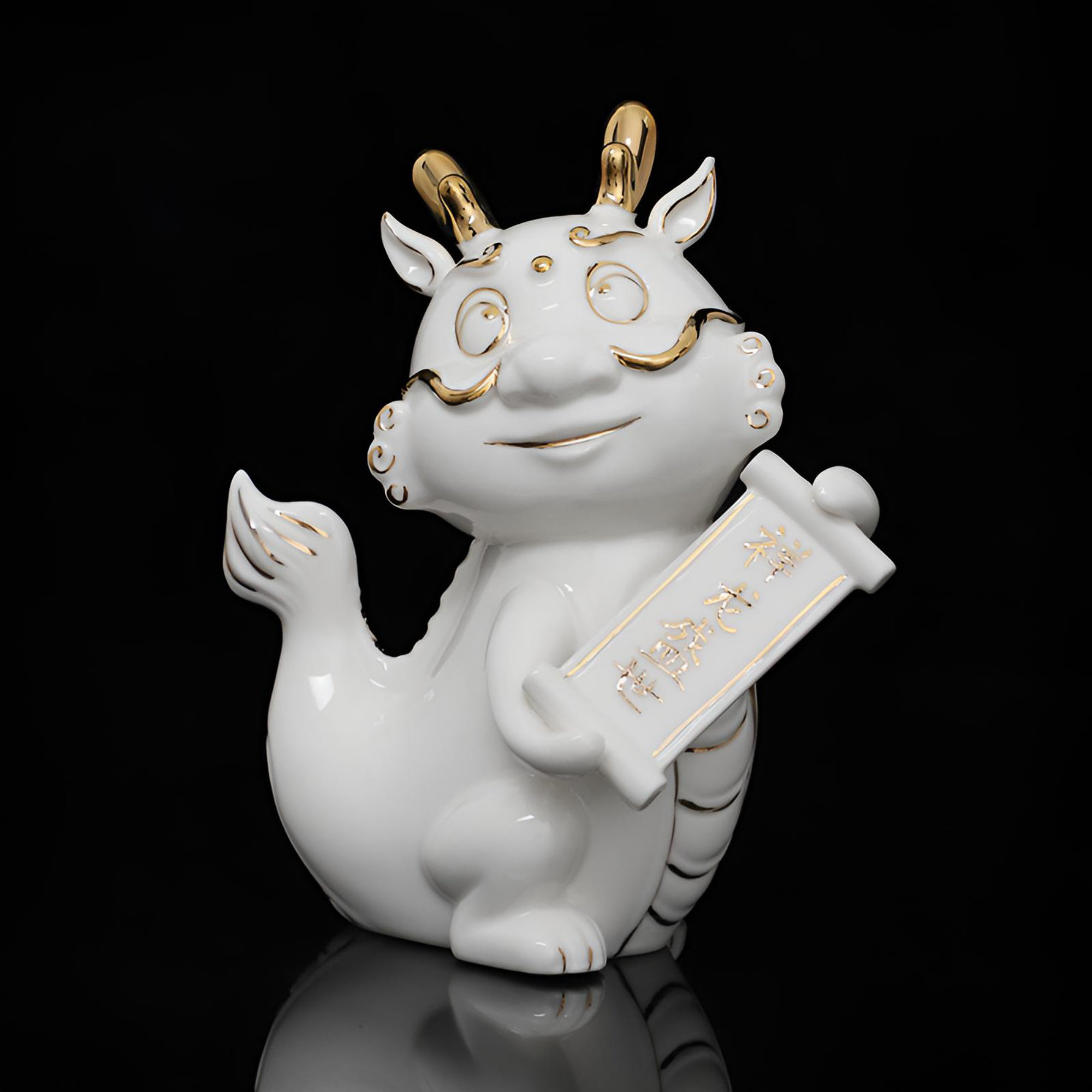 Trinx "Exquisite Golden-Traced Ceramic Dragon Statue – Charming Feng ...
