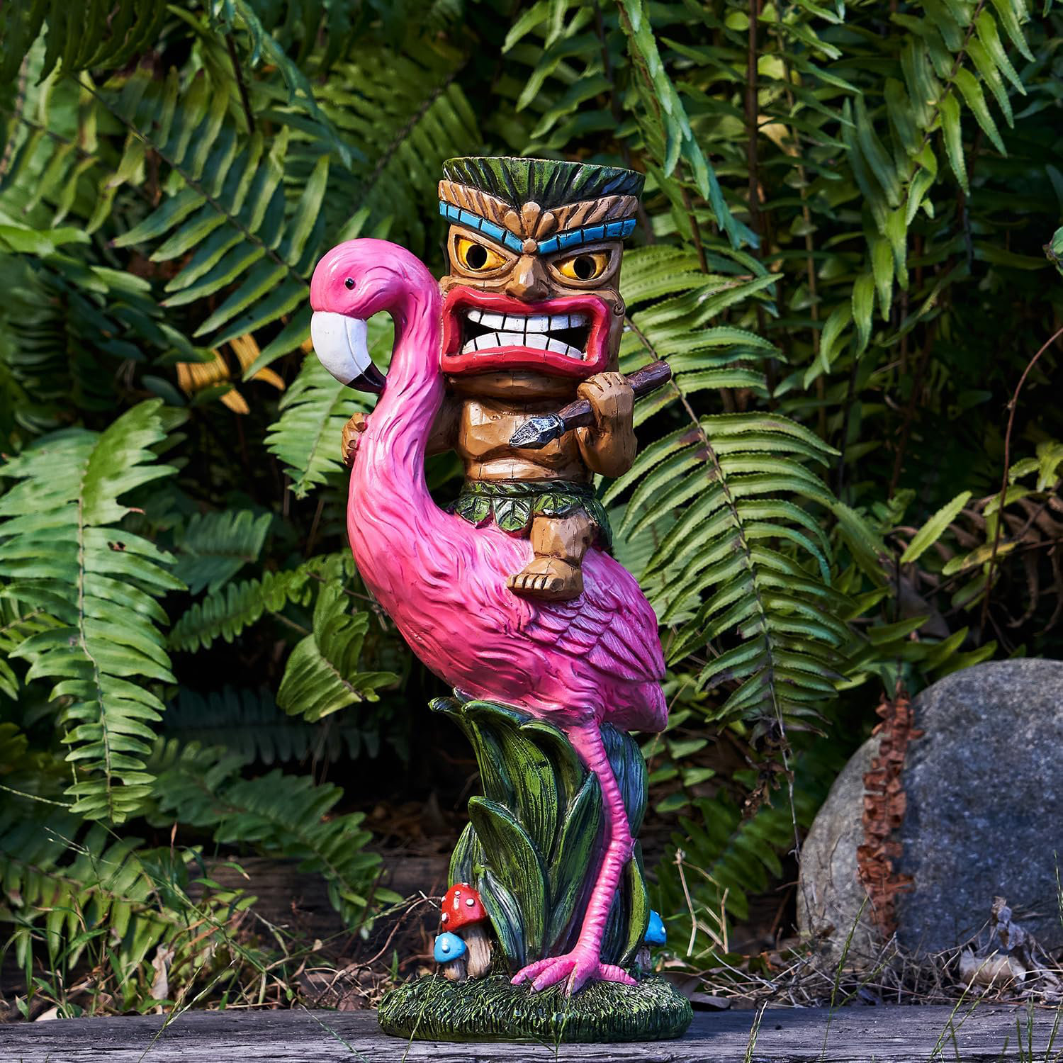 Trinx Solar Tiki Statue Outdoor Statue Solar Powered Garden Figurine ...