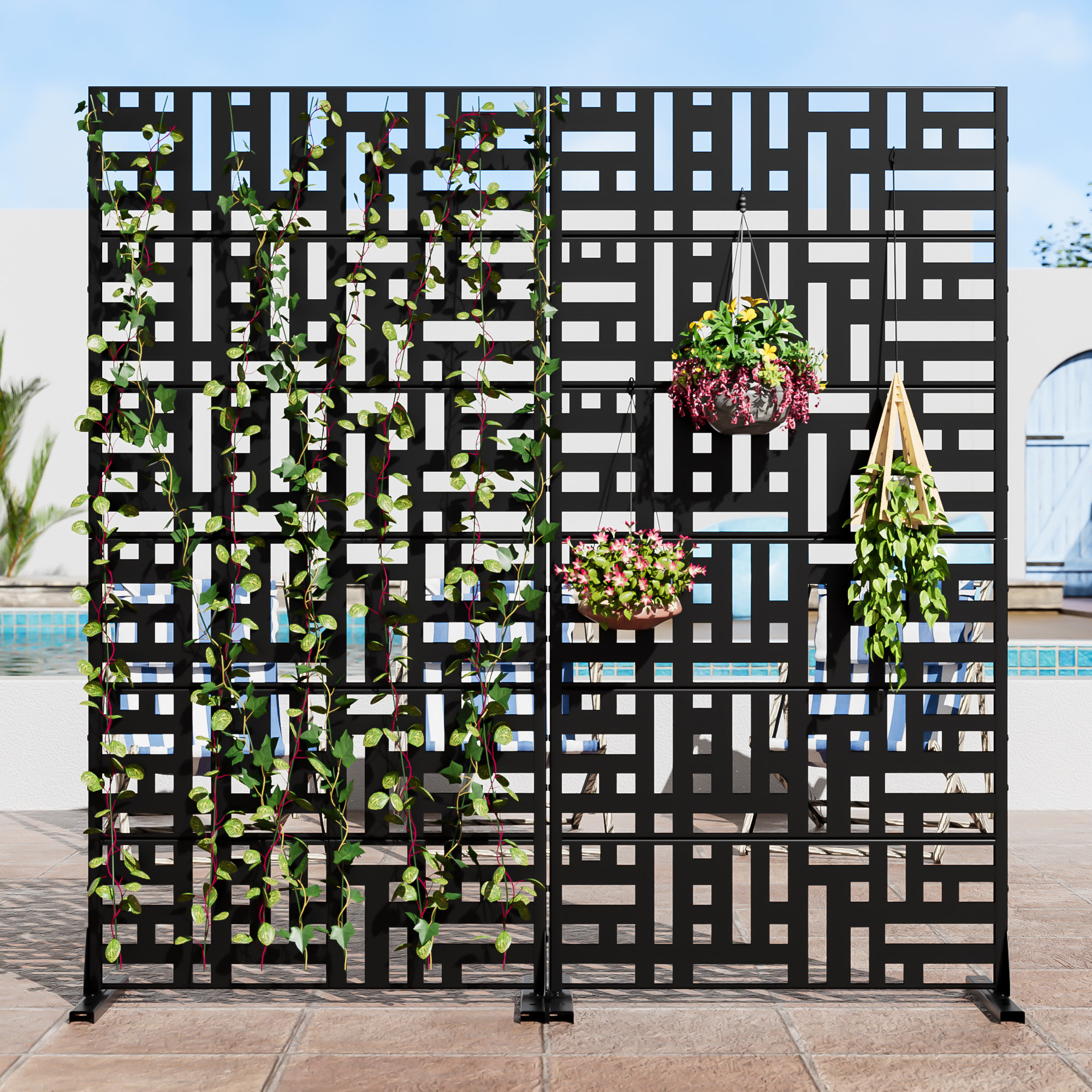 Dovelina Metal 72" x 35" Privacy Metal Screen Fence Panel Set of 2 ...