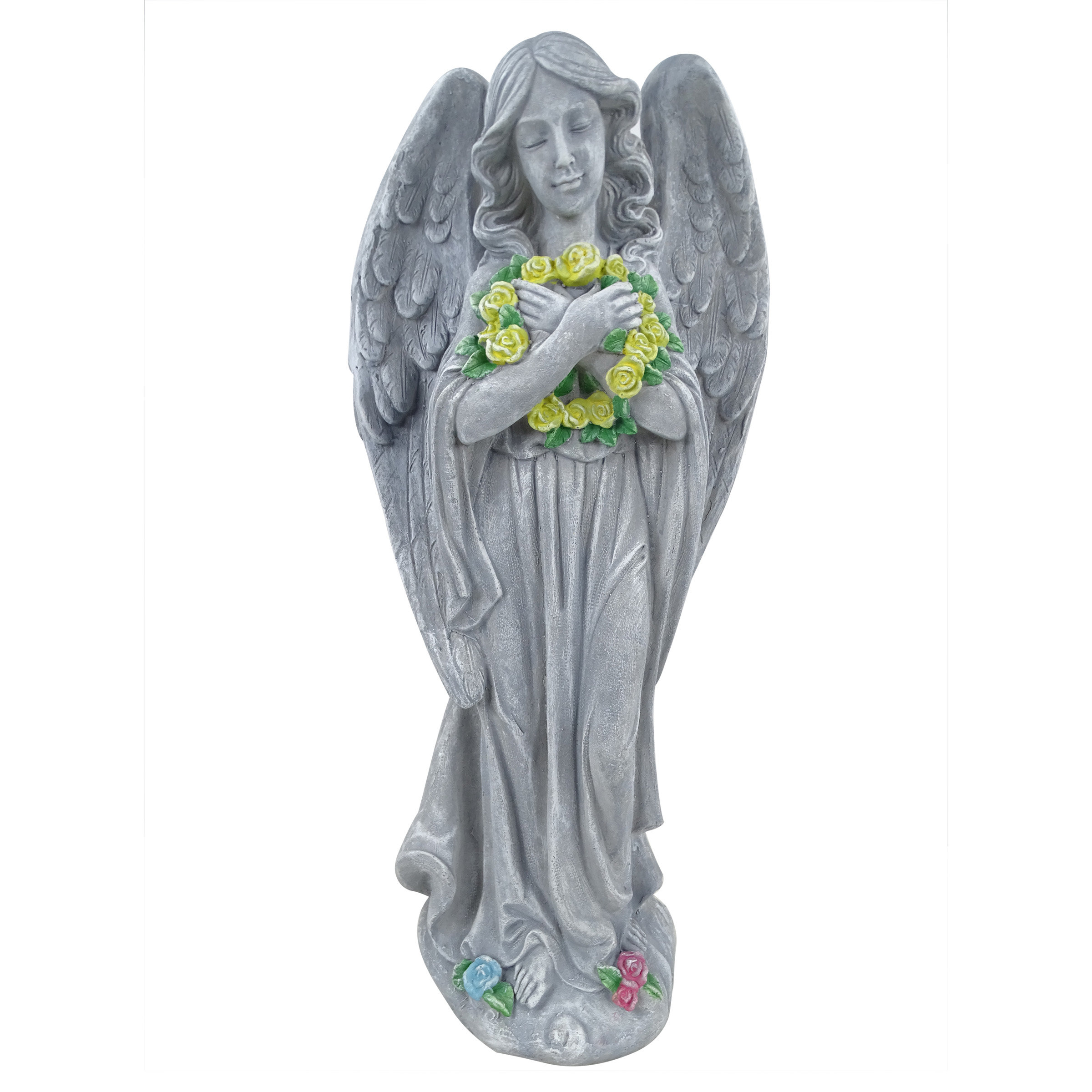 Trinx 29"H Angel with Yellow Flower Wreath Statue for Garden, Patio ...