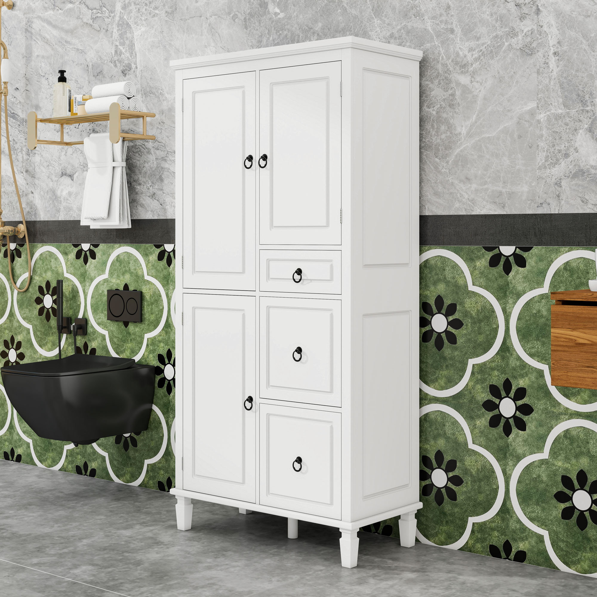 Longshore Tides Stylish Wood Bathroom Storage Cabinet with Adjustable ...