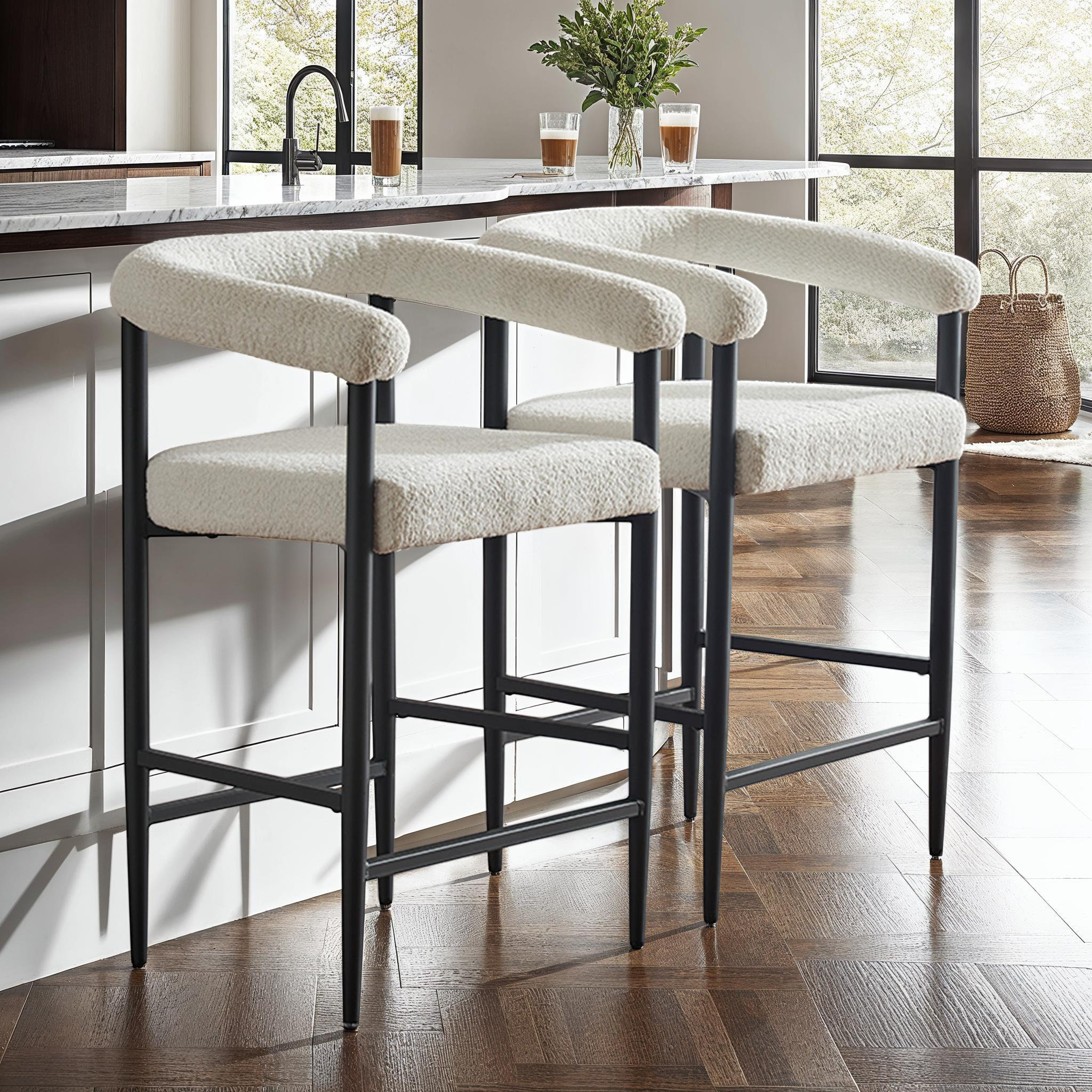 Ivy Bronx 2PCS Fabric Upholstered Bar Stools Counter Height Chairs ...