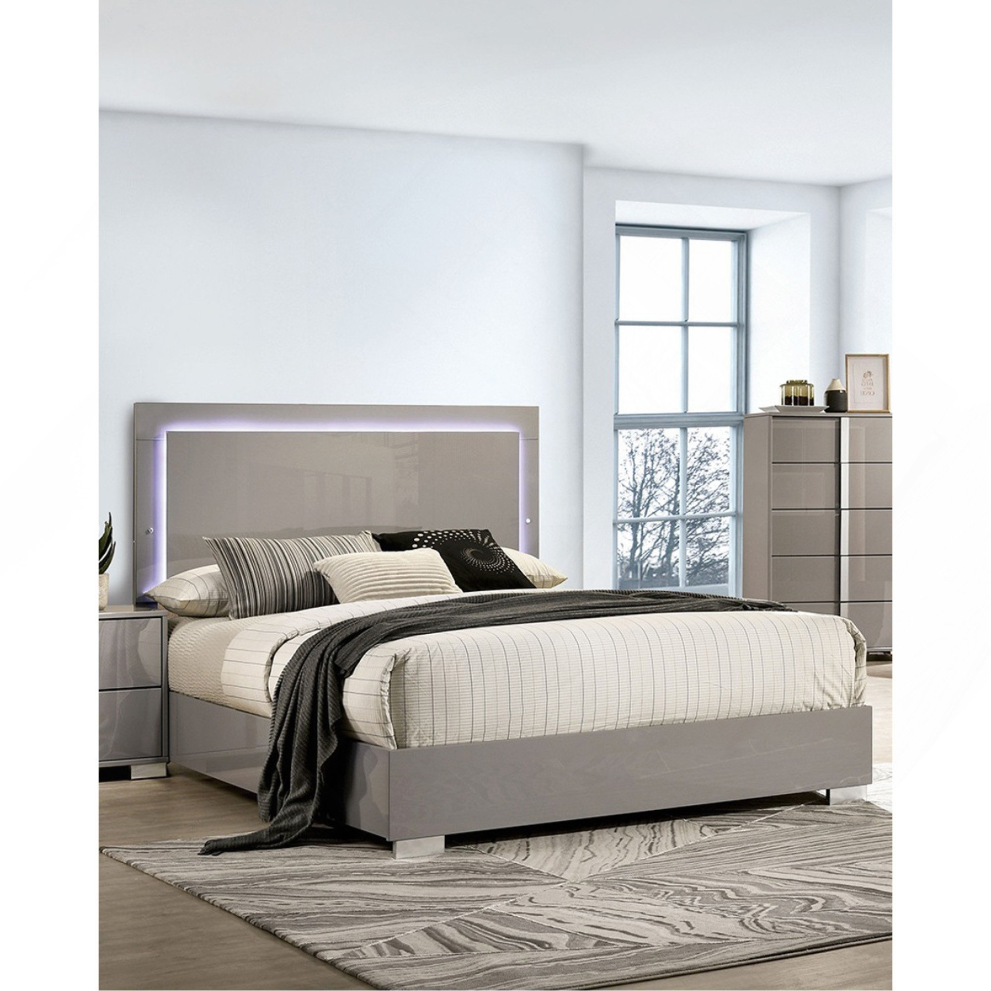 Darby Home Co Modern Styled Queen Size Bed With Innovative Headboard ...