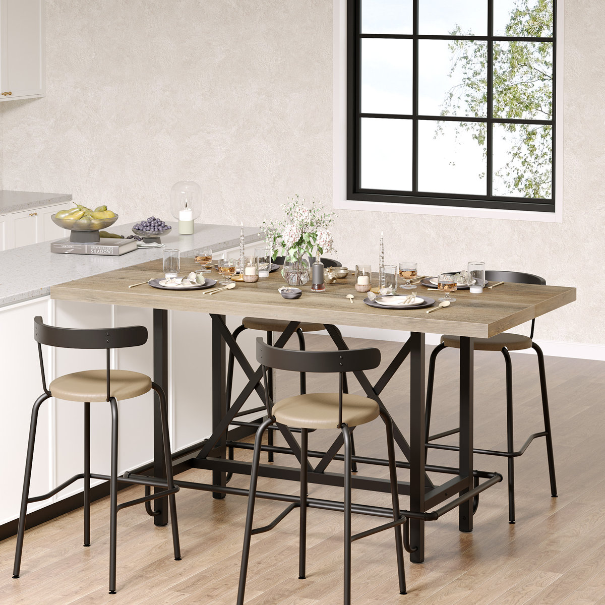 17 Stories Bochini 62.99 L x 31.49 W Dining Table Counter Height ...
