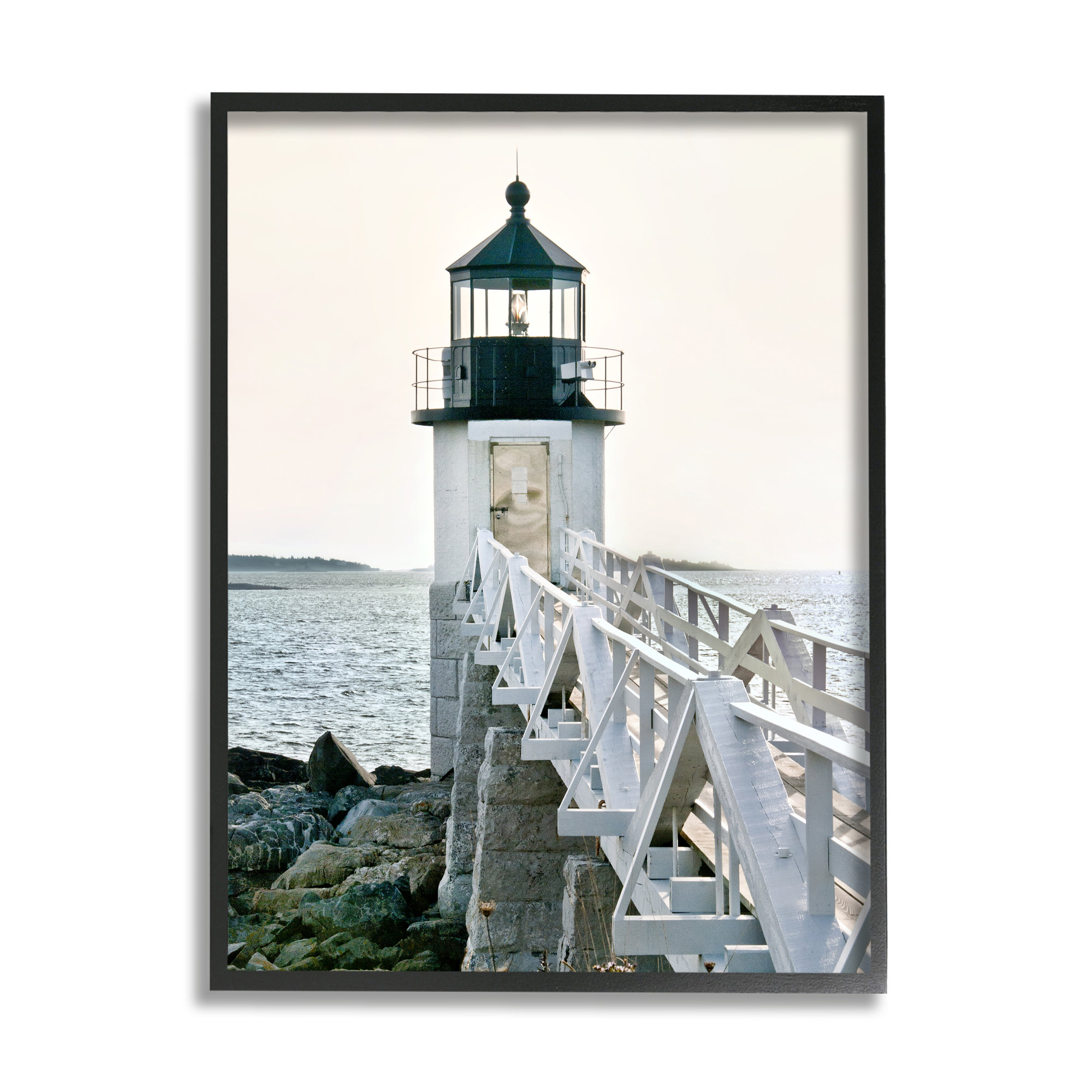 Stupell Industries White Lighthouse Photography Framed On Wood by ...
