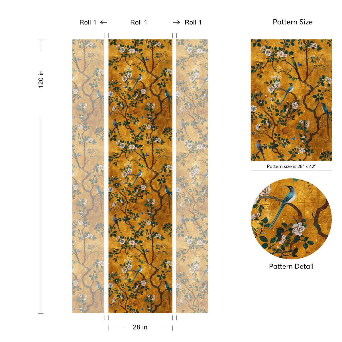 Lark Manor™ Golden Botanical Bird Wallpaper Bryelle Peel & Stick ...