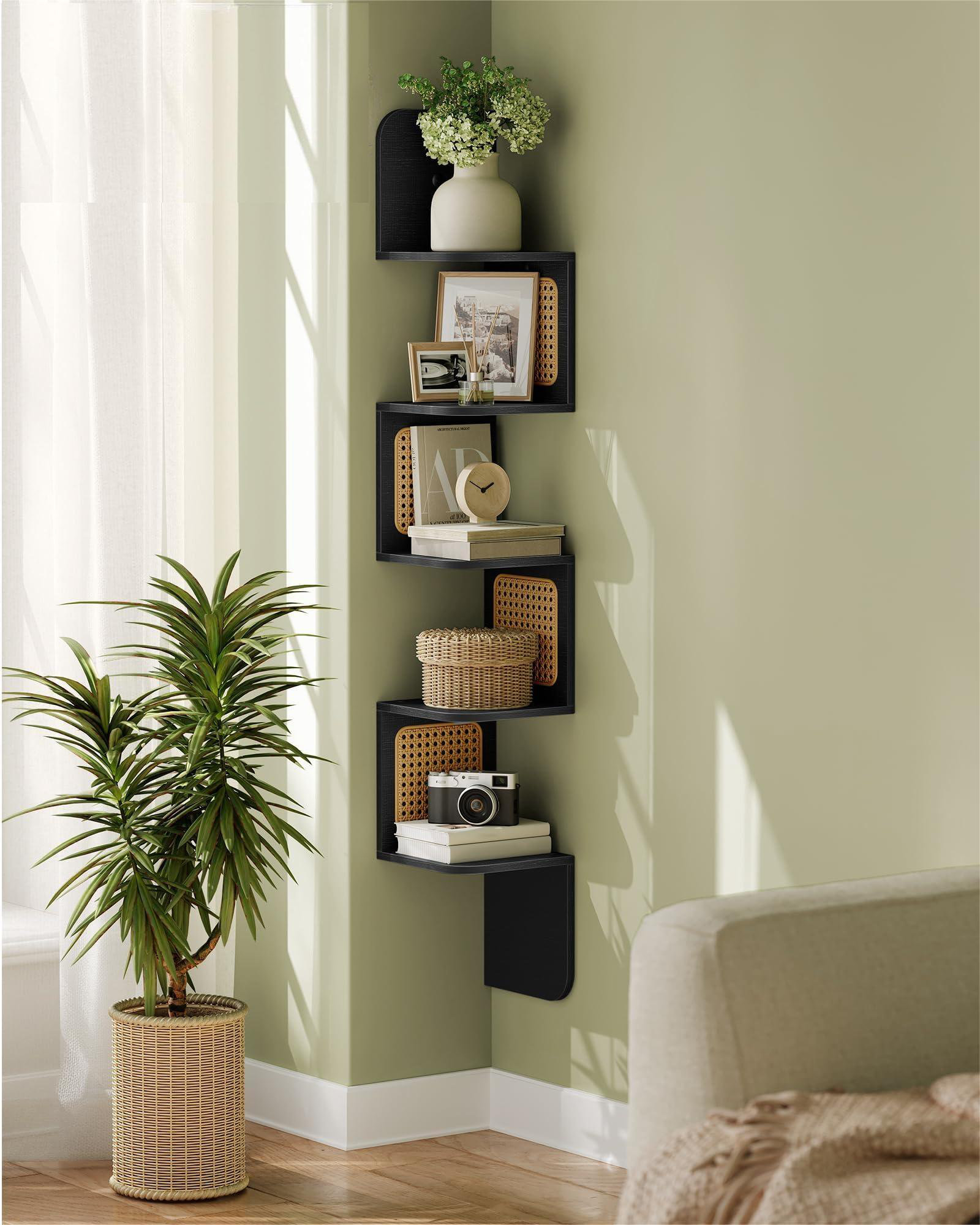 Bayou Breeze 5-Tier Corner Shelf, Wall Mounted Floating Shelf, Zigzag ...