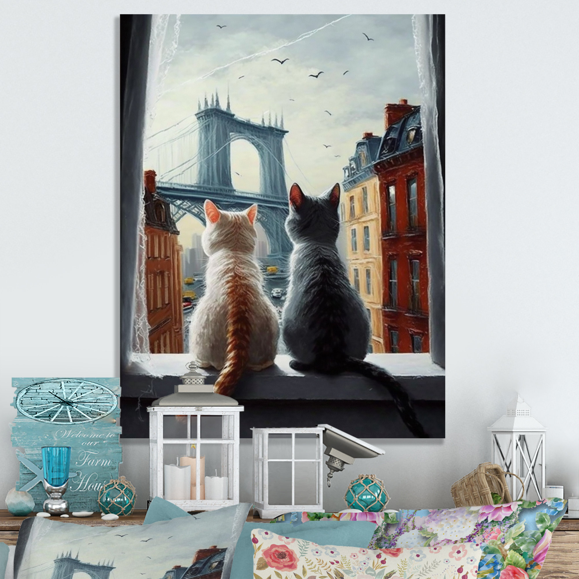 Wildon Home® Two Cats in the City I - Print on Canvas | Wayfair