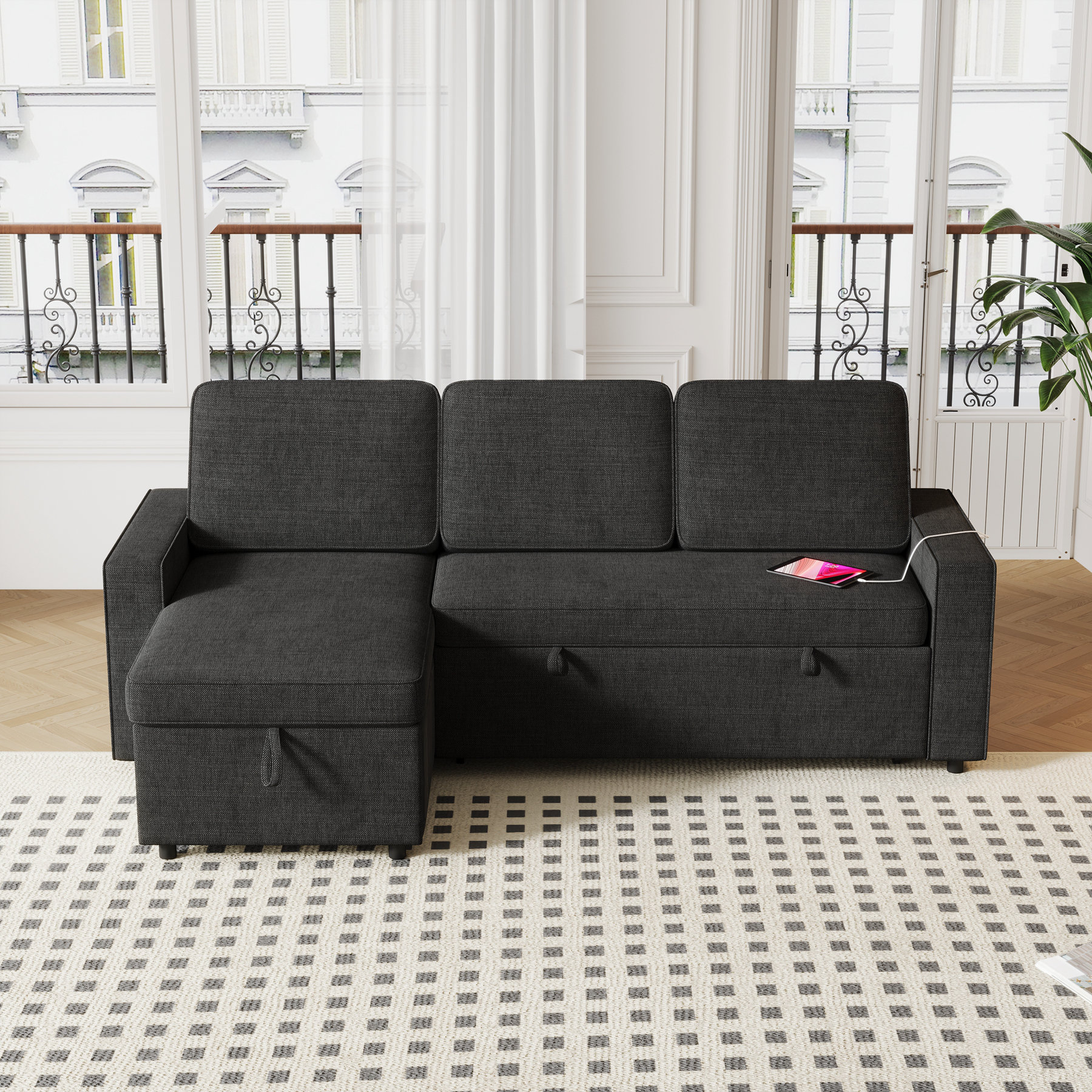 Latitude Run® 85.8" Pull Out Sleeper Sofa L-Shaped Couch Convertible ...