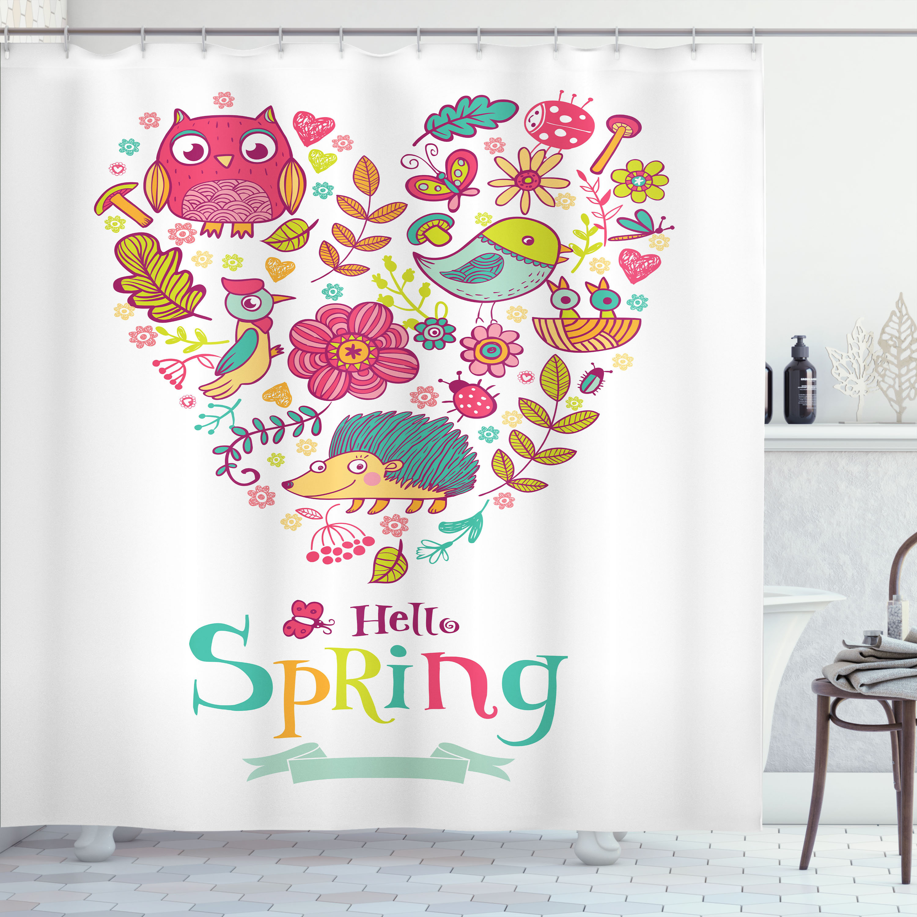 East Urban Home Hello Shower Curtain Doodle Springtime Heart Multicolor ...