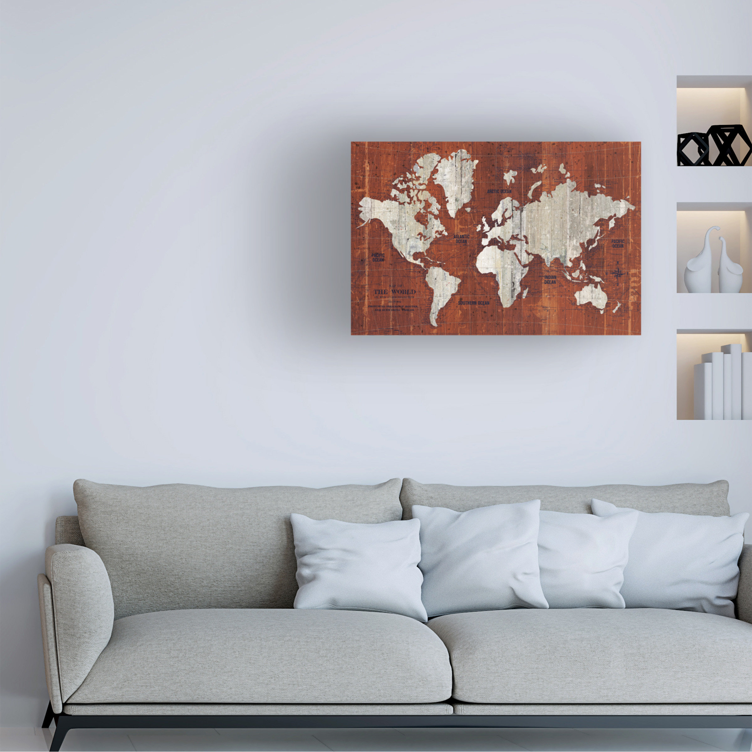 17 Stories Wild Apple Portfolio ''Old World Map Rust'' Canvas Art ...