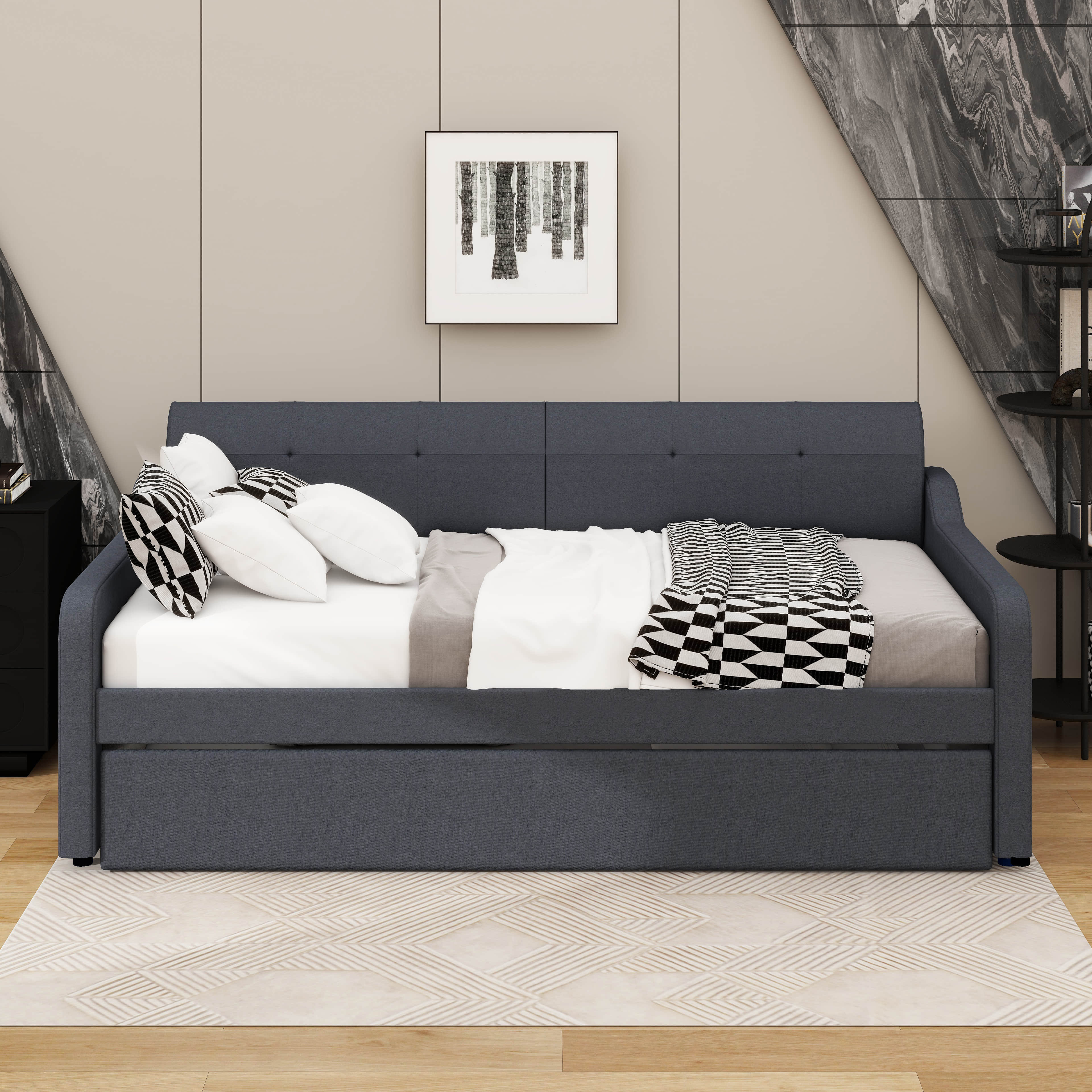 Latitude Run® Twin Size Cushioned Daybed With Convenient Trundle And ...