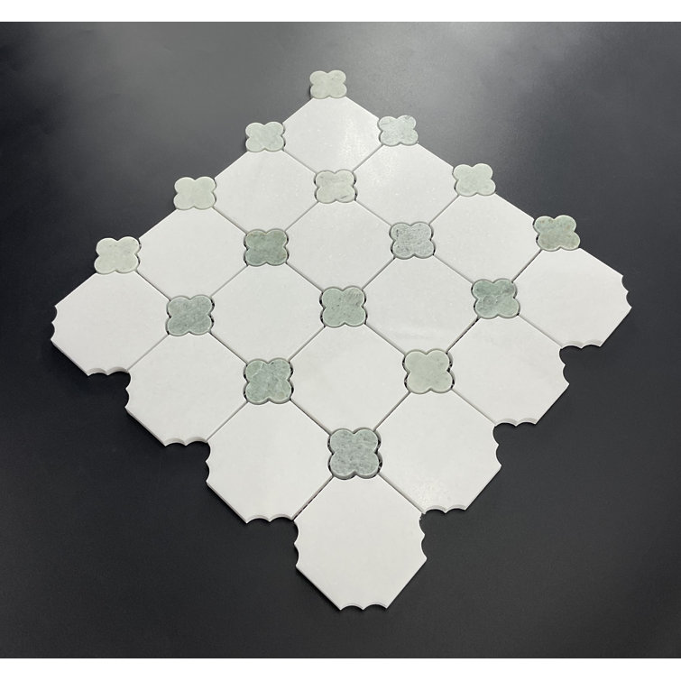 ES Stone Thassos White Marble with Ming Green Clover Novelty Wall and ...