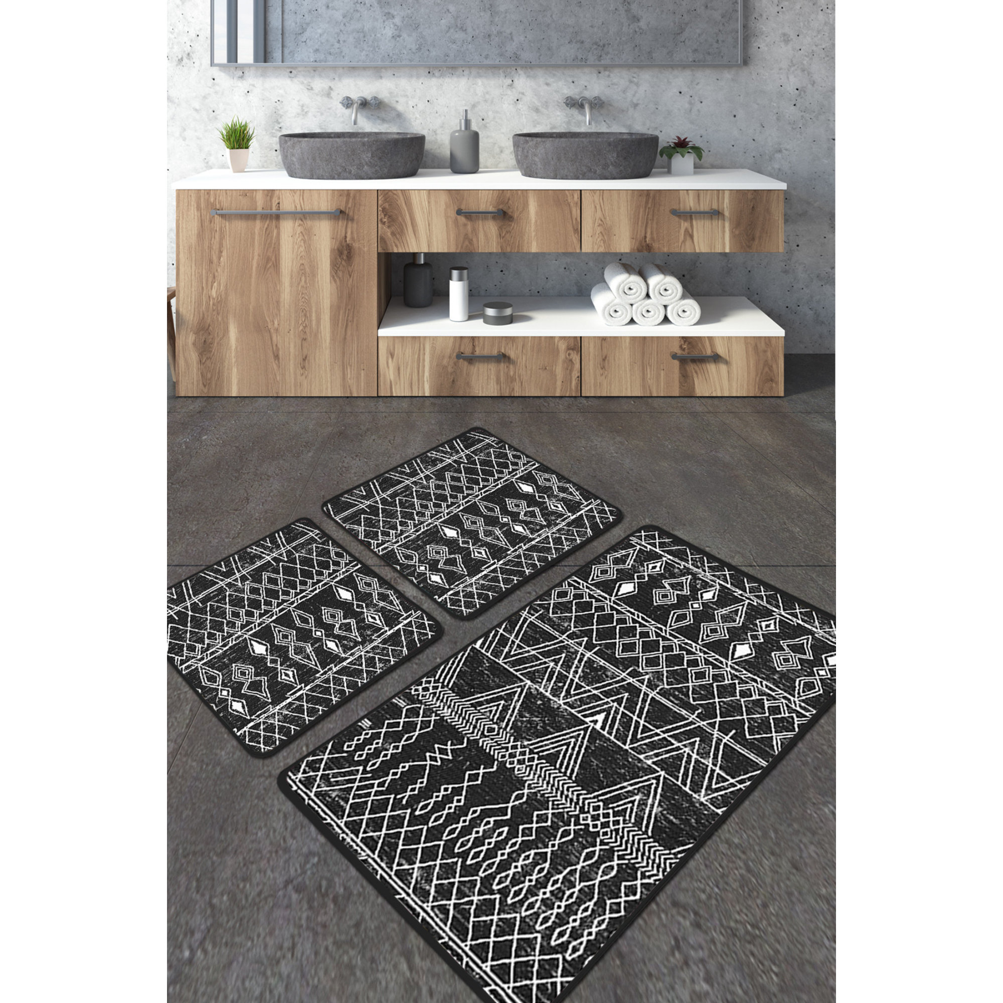 East Urban Home Acotas Geometric 3 Piece Bath Rug Set | Wayfair