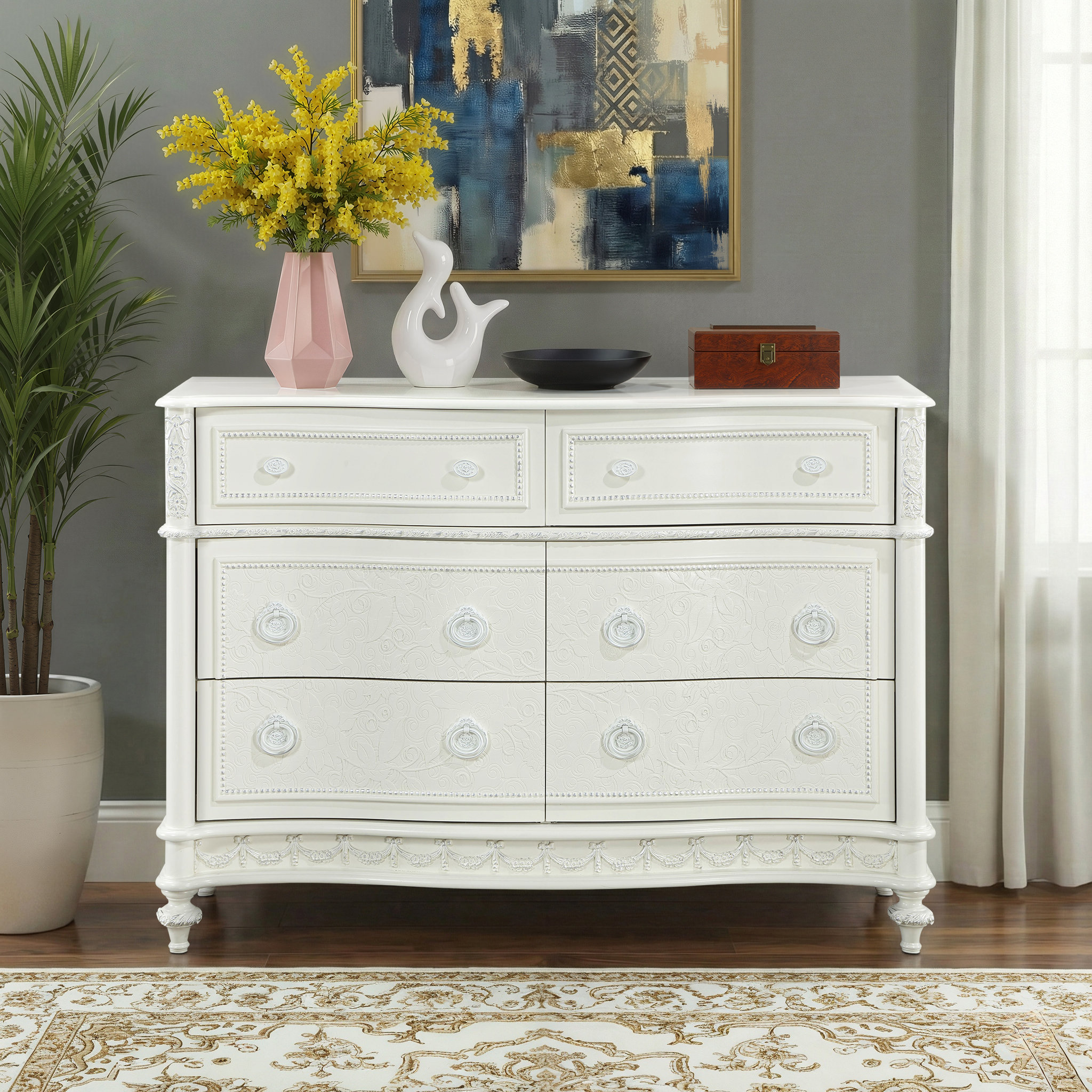Red Barrel Studio® Colin 5-Drawer Dresser, Ivory Finish | Wayfair