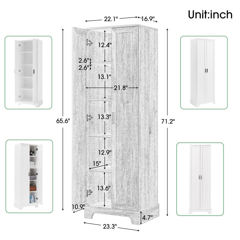 Red Barrel Studio® 71" Bathroom Towel Storage Cabinet With 2 Doors, 5 ...