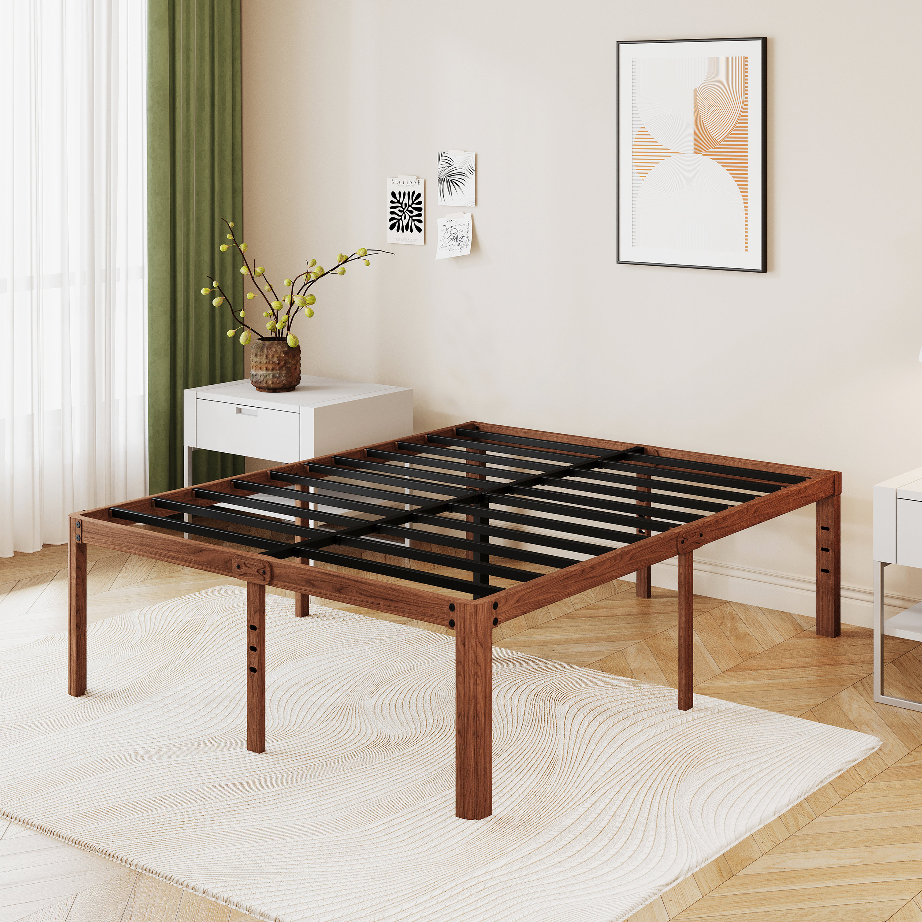 Ebern Designs Hather Heavy Duty 18'' Metal Platform Bed Frame, Slots ...