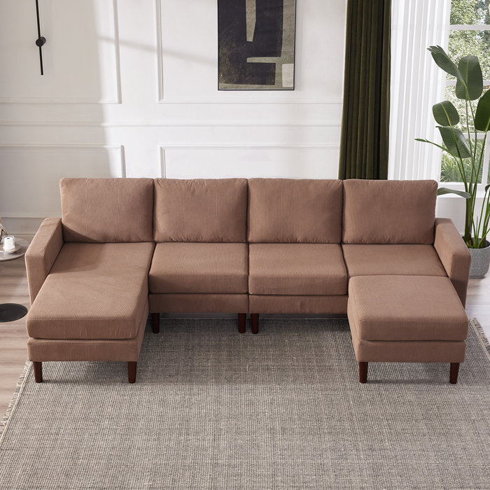 Ebern Designs Cartert Modular U Shaped Corduroy Sectional Couch With ...