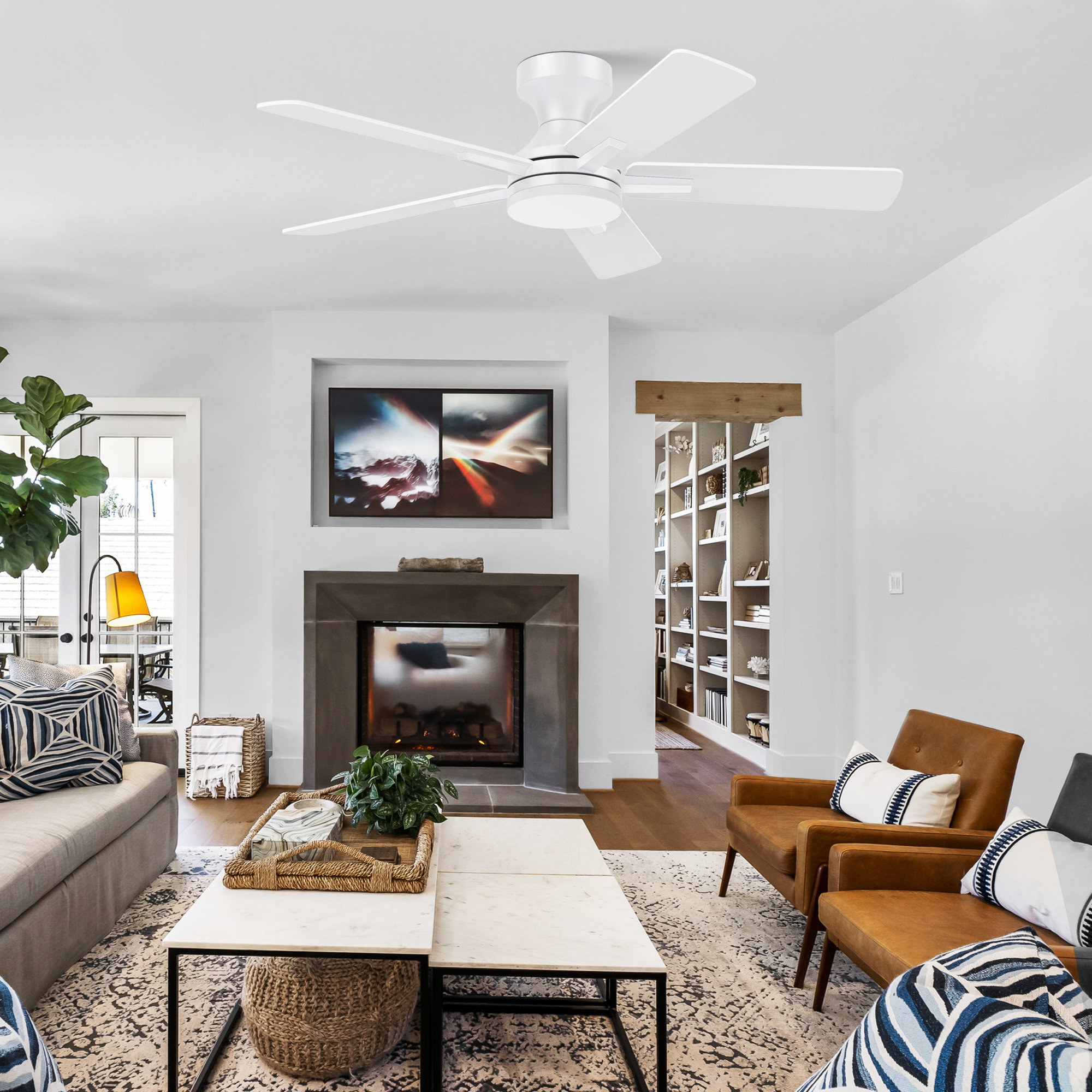 Wrought Studio™ 42 in. 5 - Blade Smart Outdoor Indoor Black Flush Mount ...