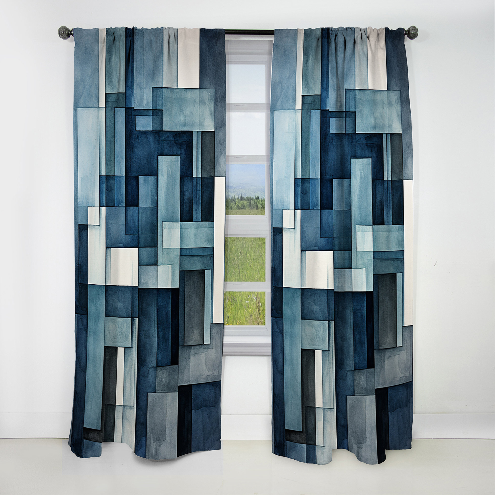 Design Art Indigo Illusion Abstract Shapes II - Shapes Curtain ...