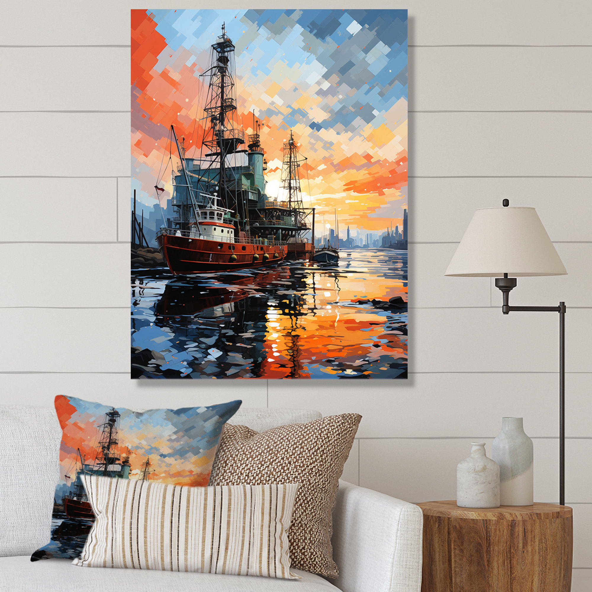 Longshore Tides Ladante Red Oil Rigs Resilient Rig II Framed On Canvas ...