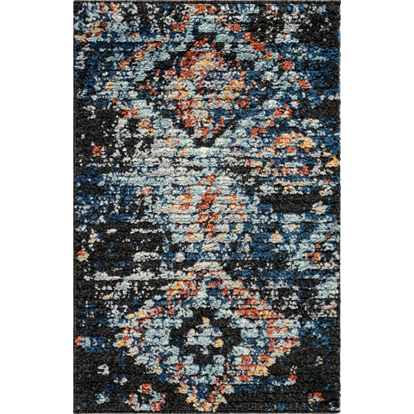 Bungalow Rose Kitley Machine Woven Performance Navy Blue/Brown Rug ...