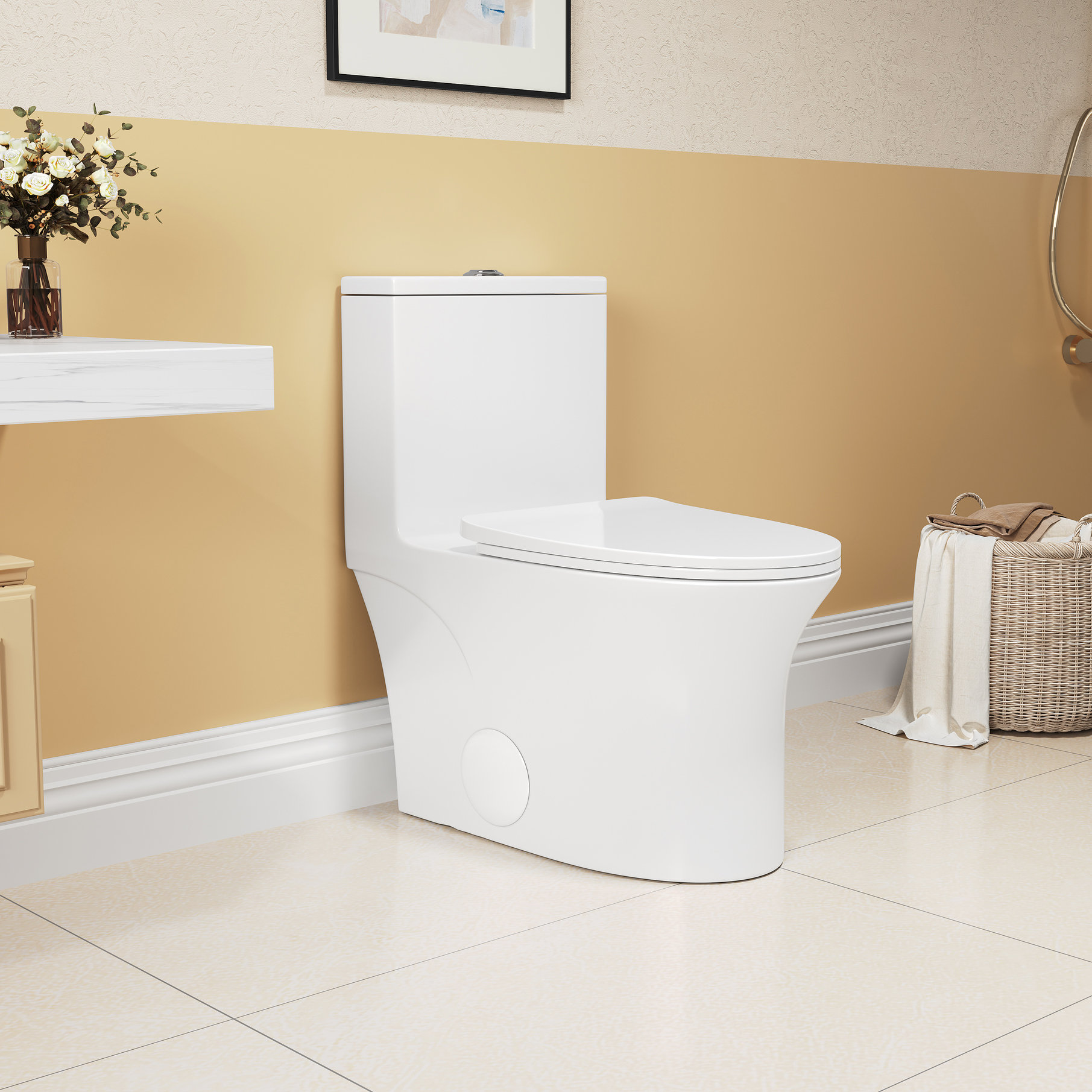 Wovilo 1.1/1.6 Toilet, Ceramic White, Elongated Comfort Height ...