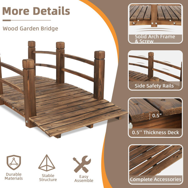 Epicozy Wooden Garden Bridge Classic Wood Arch Stained Finish ...