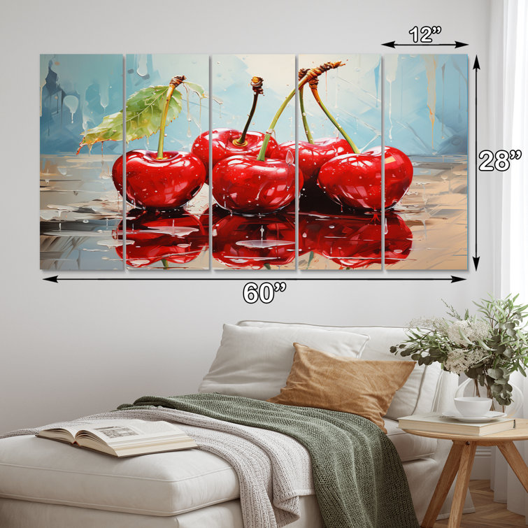 DesignArt Fruit Abstract Cherry Expressive I On Canvas 5 Pieces Set ...