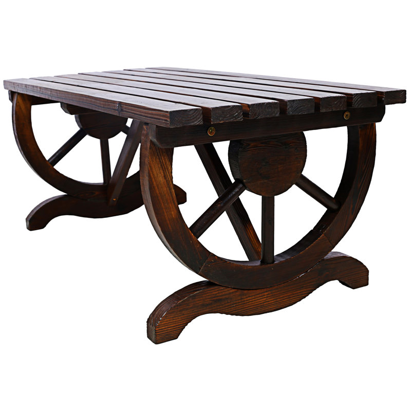 Millwood Pines Outdoor Rustic Wooden Bench With Wagon Wheel Legs | Wayfair
