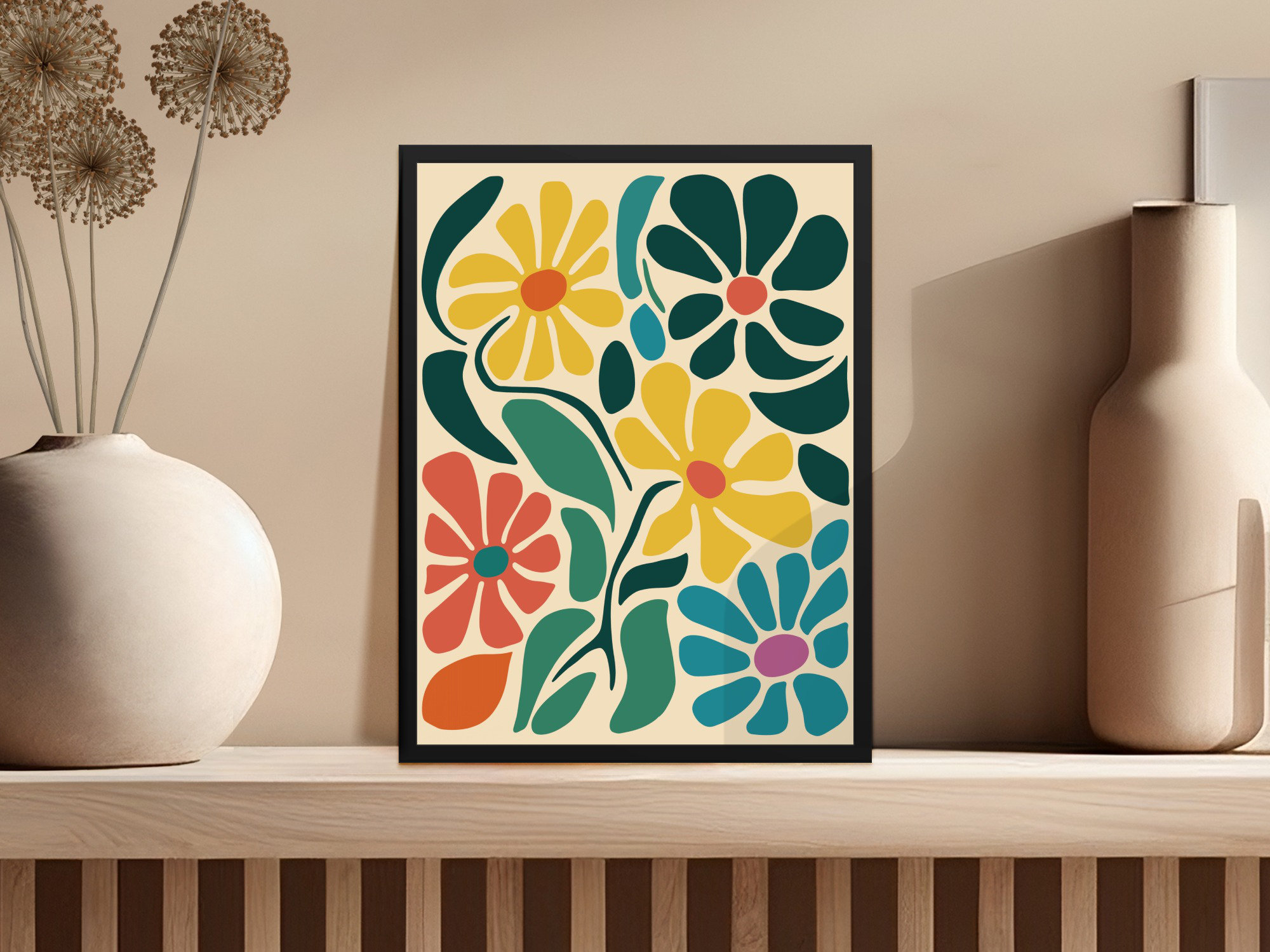 Brayden Studio Abstract Flowers Colorful Botanical Illustration Framed ...