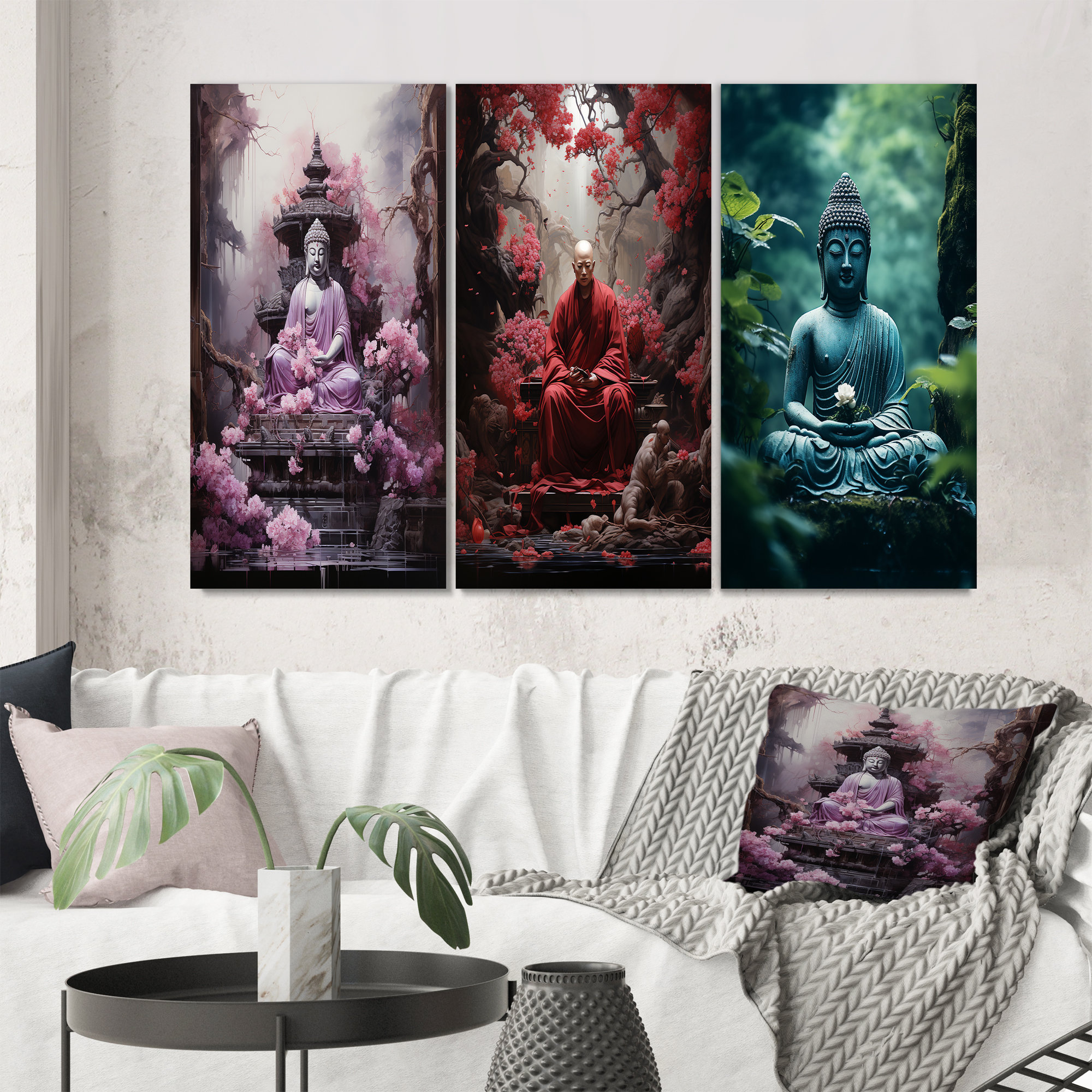 Red Barrel Studio® Pink Buddhism Buddhist Chanting - 3 Piece Print Set ...