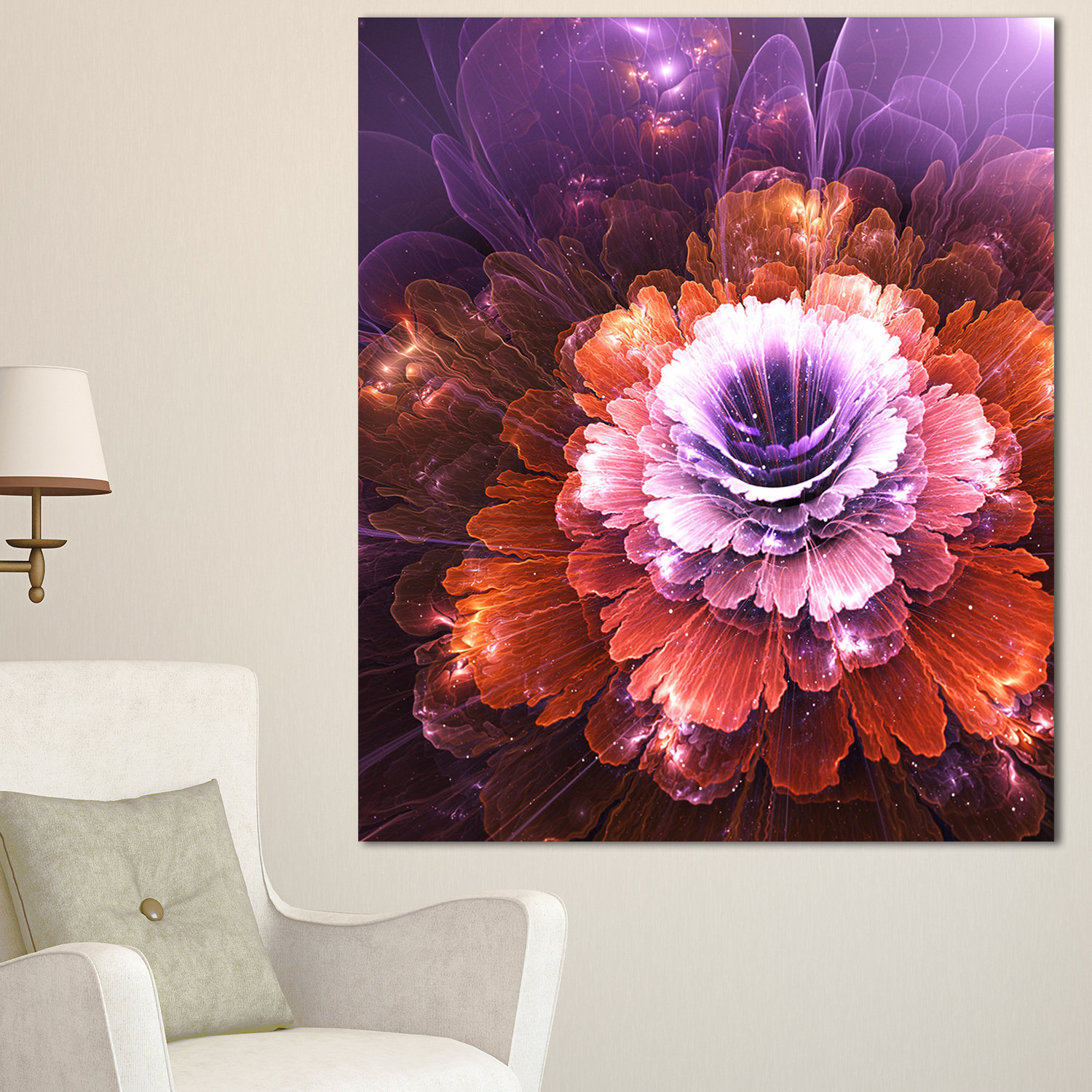 Design Art 'Abstract Pink Fractal Flower' Graphic Art on Wrapped Canvas ...