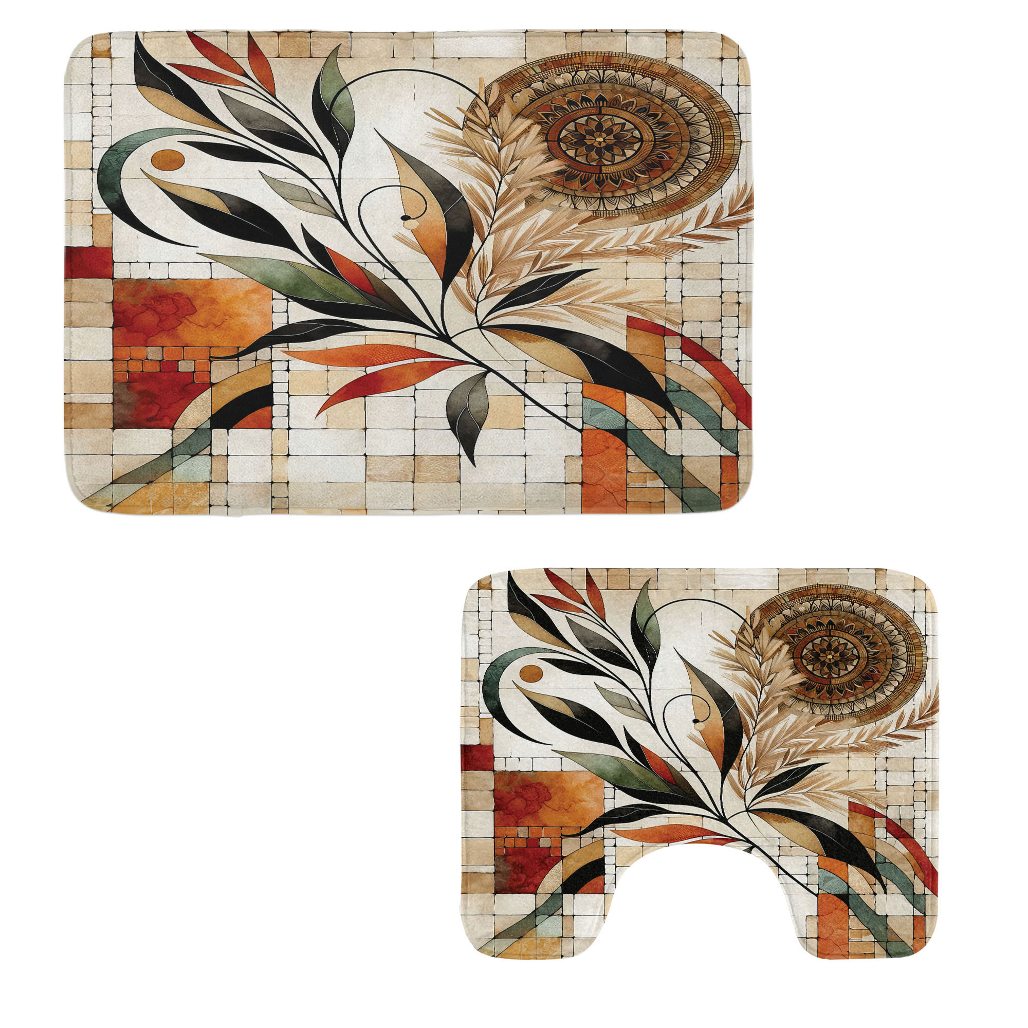 East Urban Home Boho Bathroom Rug Set 2 Pieces Rectangle & Contour Mats ...