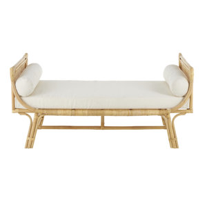Bay Isle Home™ Cole And Grey Rattan Wrapped Bench With White Fabric ...