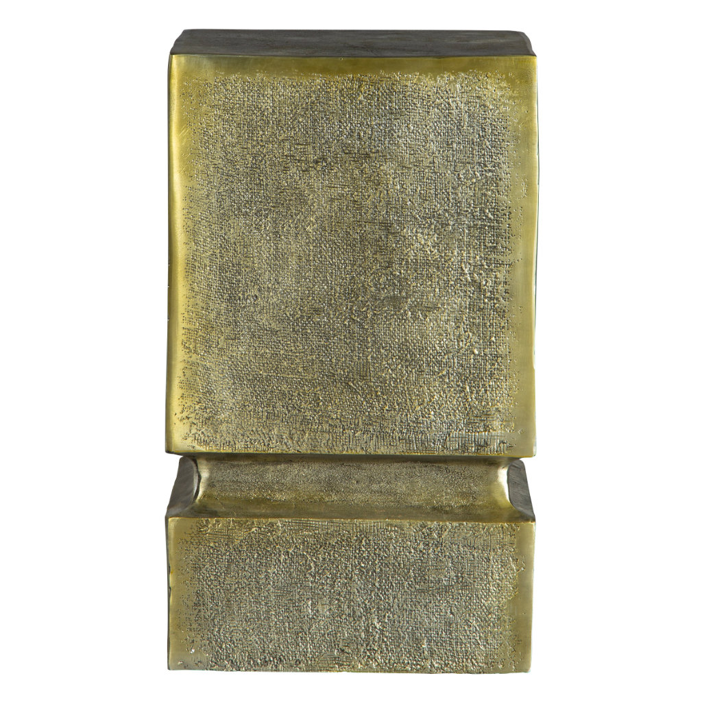 Orren Ellis Cast Metal Block End Table In Dark Brass Finish | Wayfair