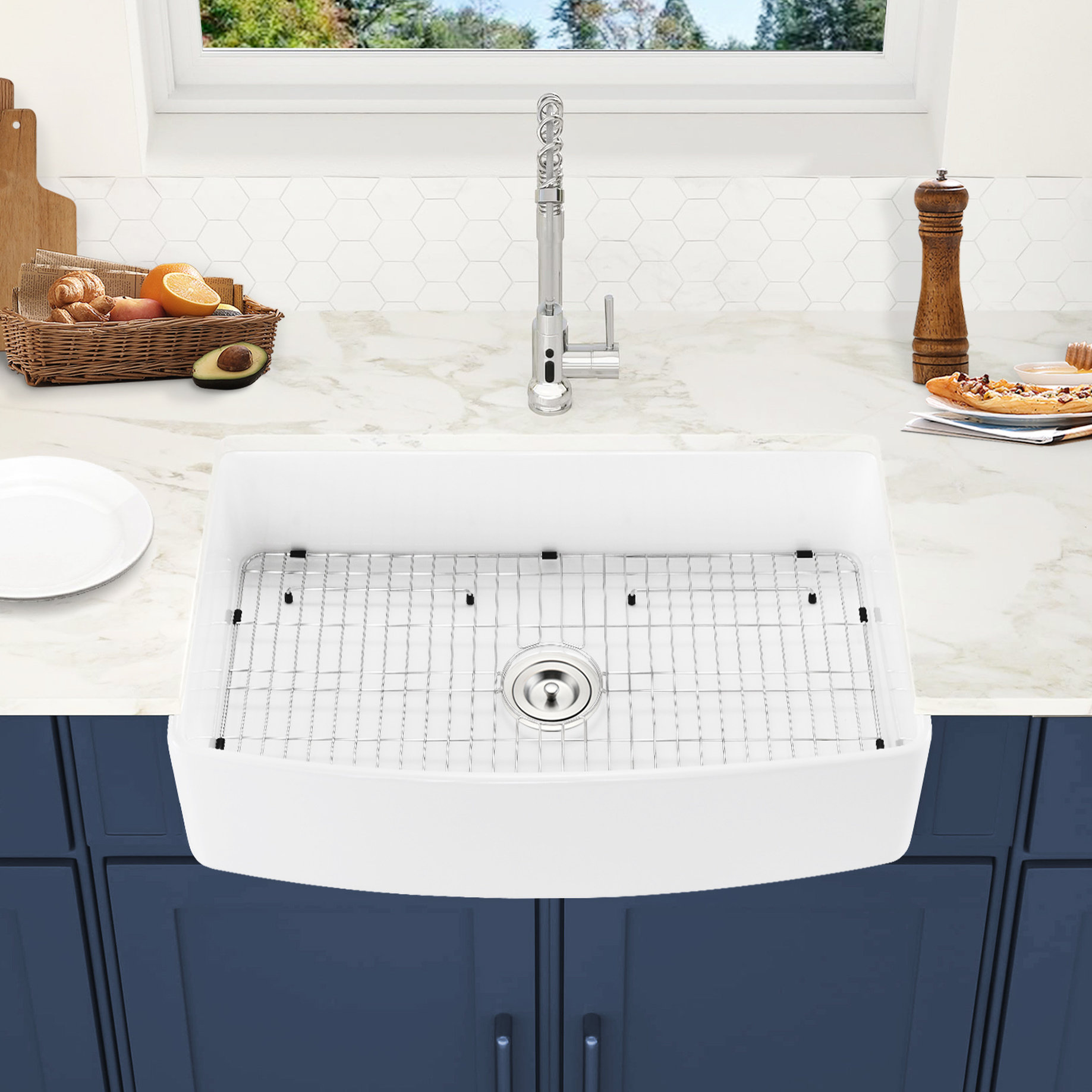 BoudoirBloom 33" L X 20" W Sink - White, Apron Front With Arch, Heat ...