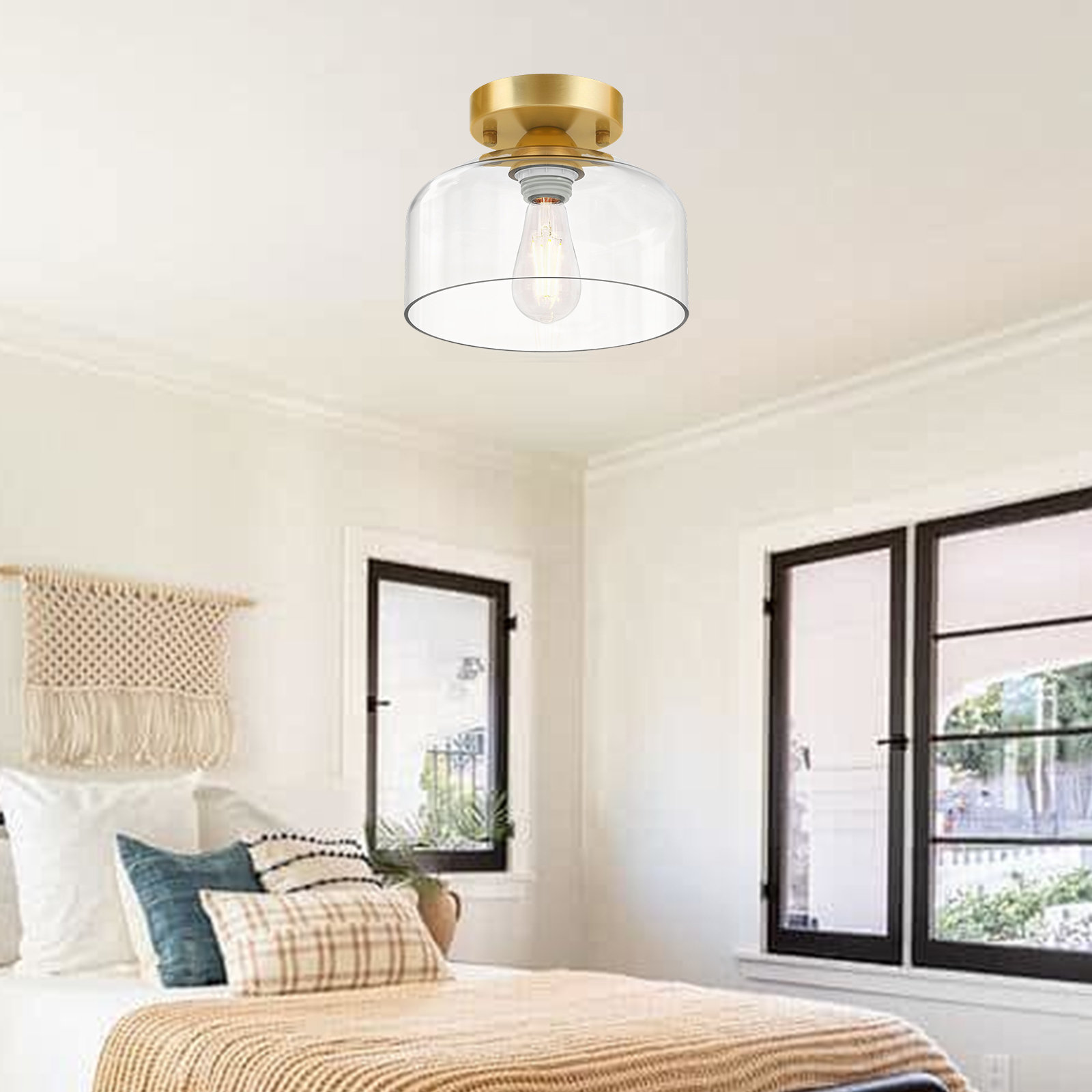Mercer41 Semi-Recessed Ceiling Light, Transparent Glass Lampshade ...