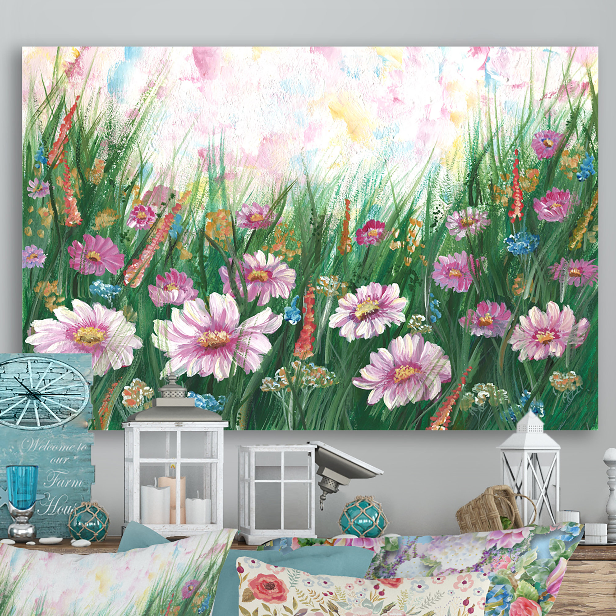 Winston Porter Blooming Flower Field - Print on Canvas | Wayfair
