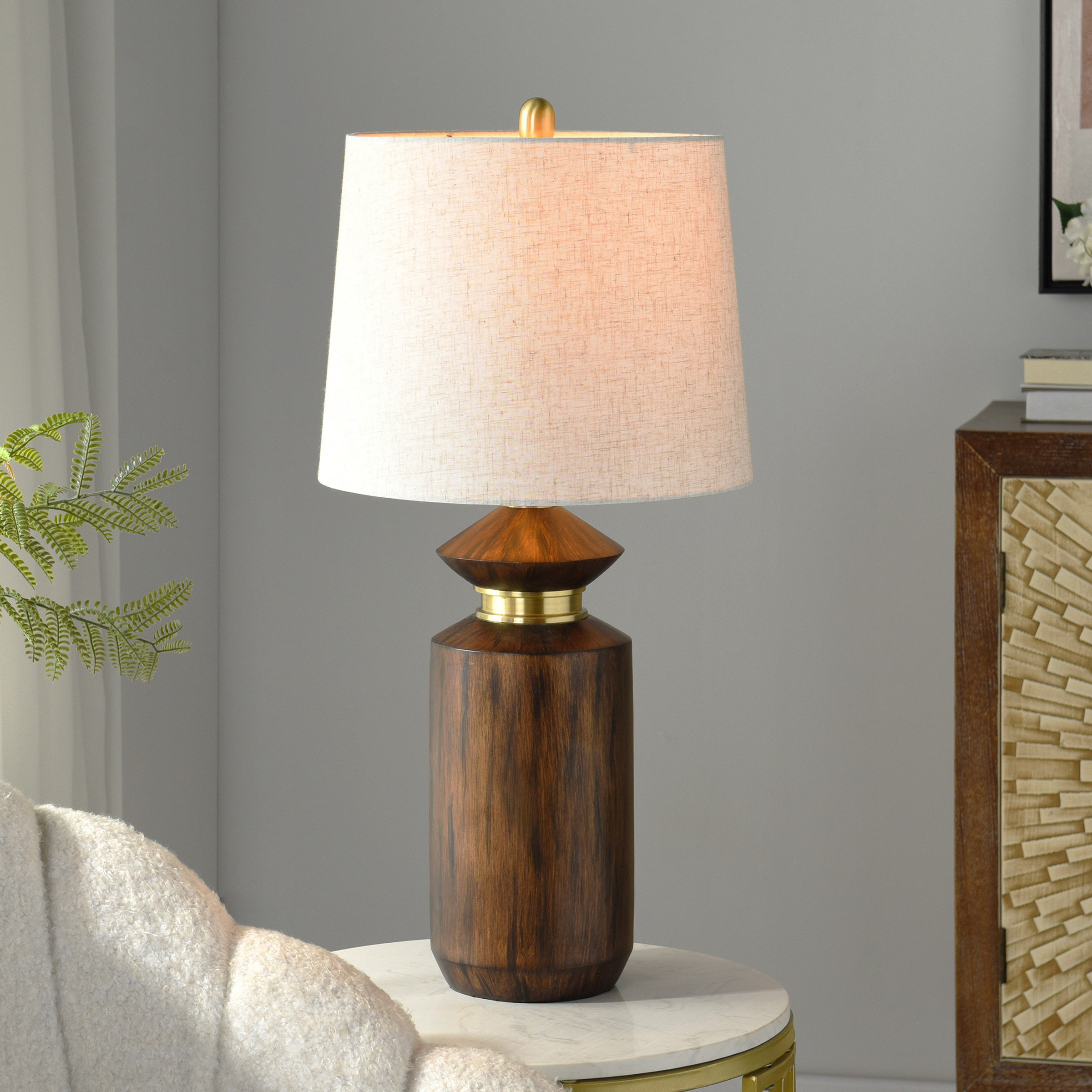 House of Hampton® Jean Table Lamp - Mahogany & Gold - Light Oatmeal ...