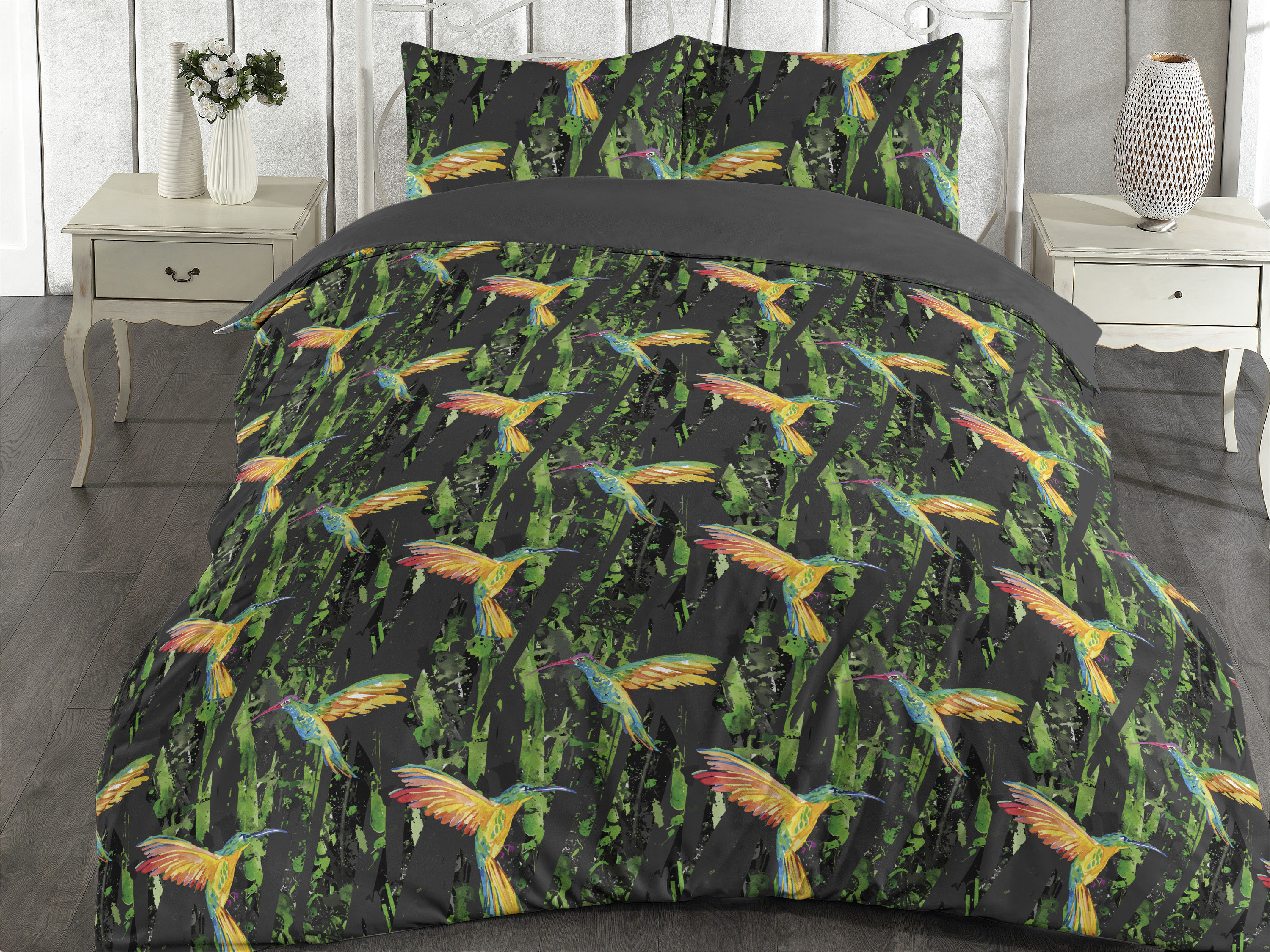 Ambesonne Birds and Nature Duvet Cover Set Art Hummingbirds Fern Green ...