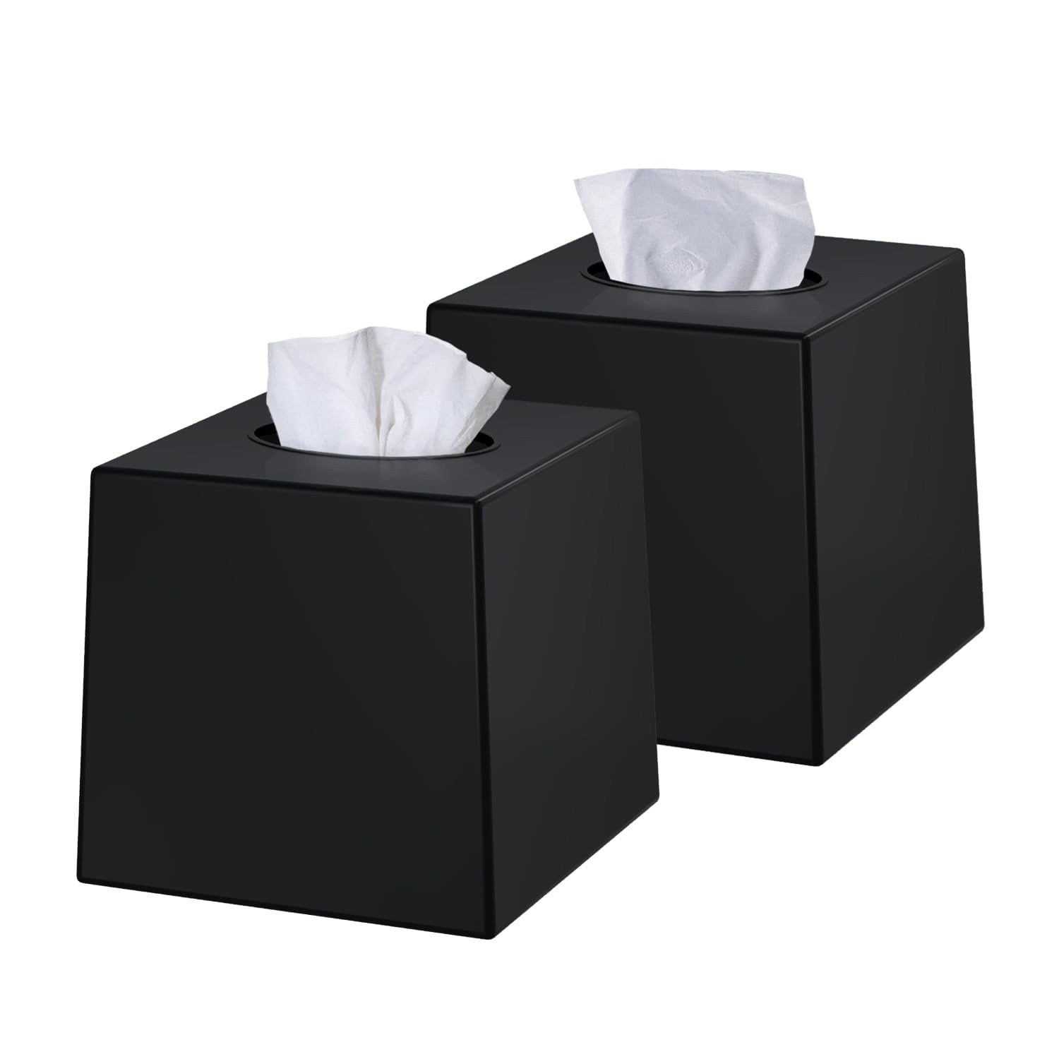Latitude Run® Black Tissue Box Cover Square - 2 Pack Plastic Cube ...