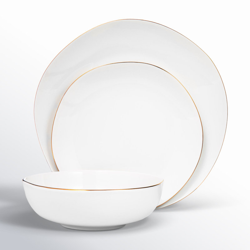 Godinger Silver Art Co Andover Black 12 Piece Gold Rim Dinnerware Set ...